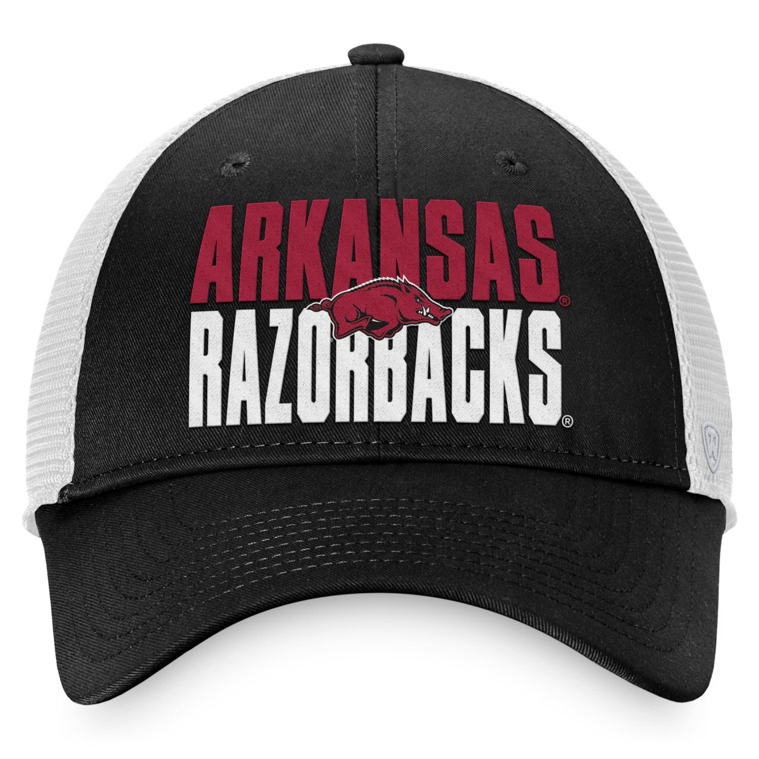 Top of the World /White Arkansas Razorbacks Stockpile Trucker Snapback ...