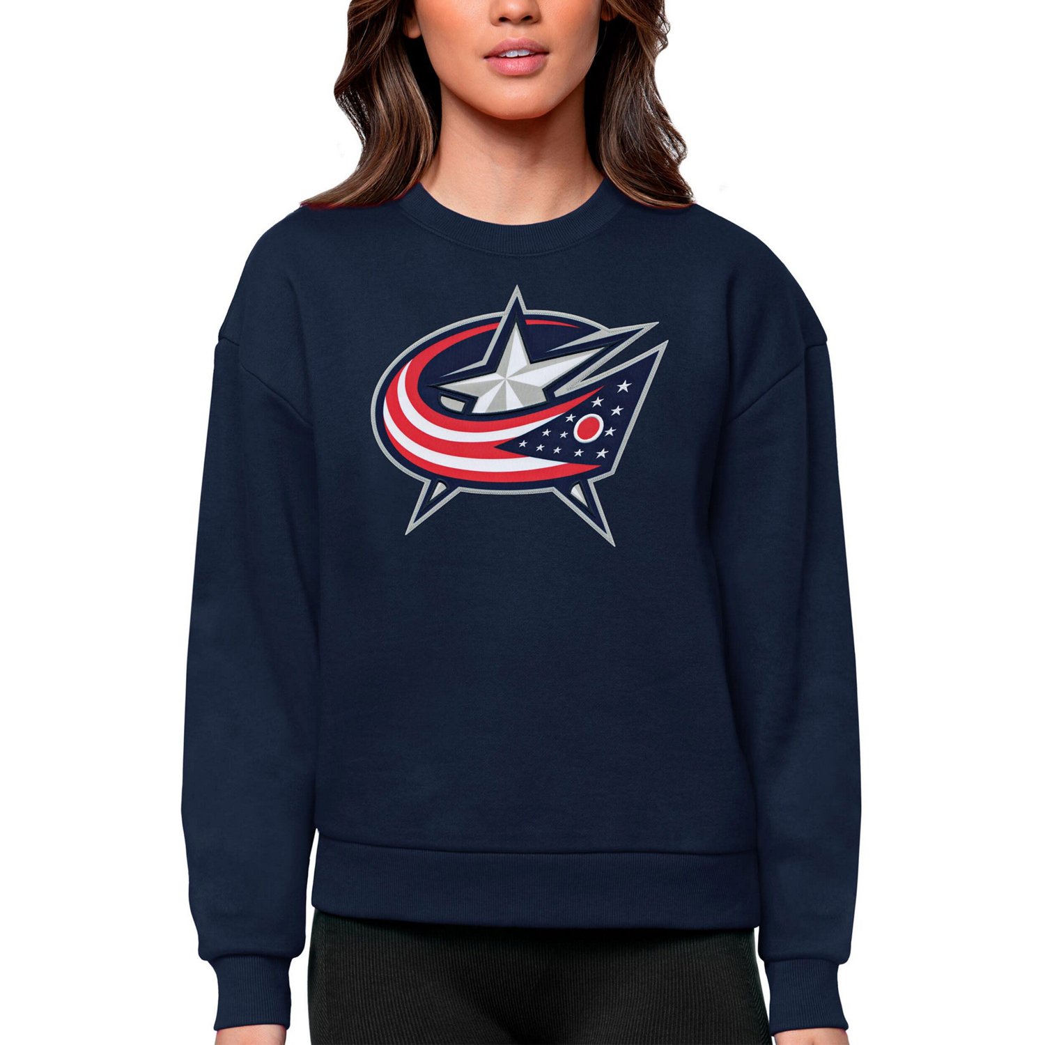 Antigua Columbus Blue Jackets Primary Logo Team Logo Victory Crewneck ...