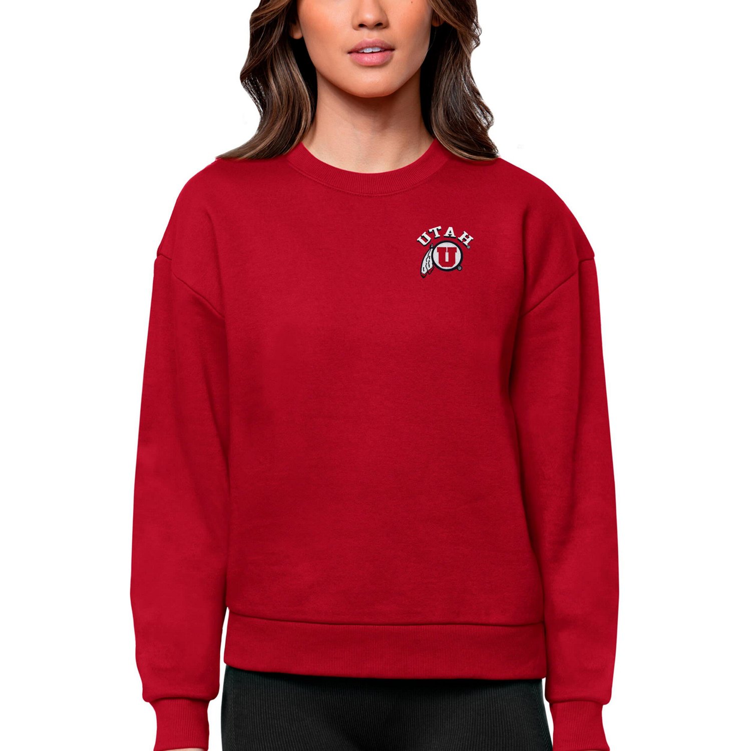 Antigua Utah Utes Logo Victory Crewneck Pullover Sweatshirt | Academy