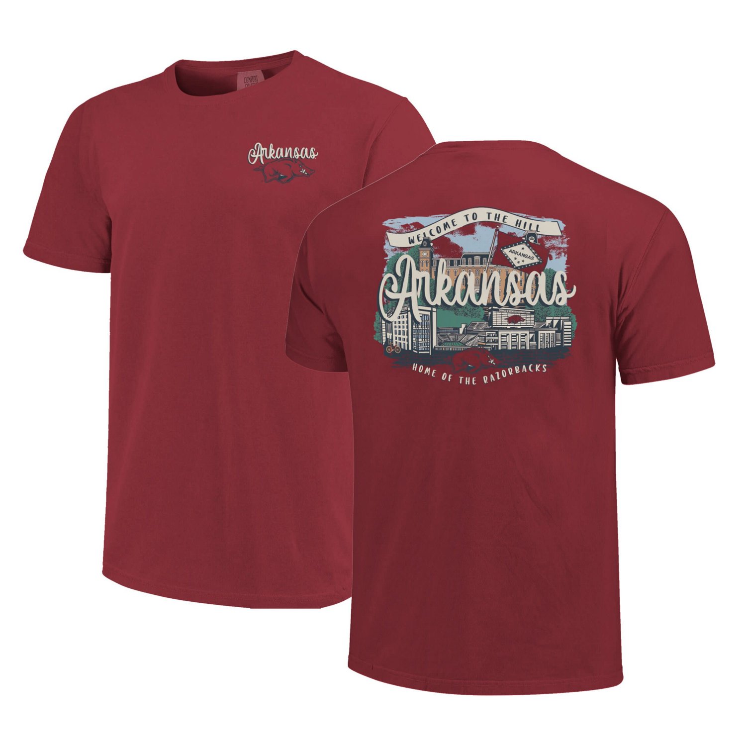 Arkansas Razorbacks Comfort Colors Campus Scene Drawing Script T-Shirt ...