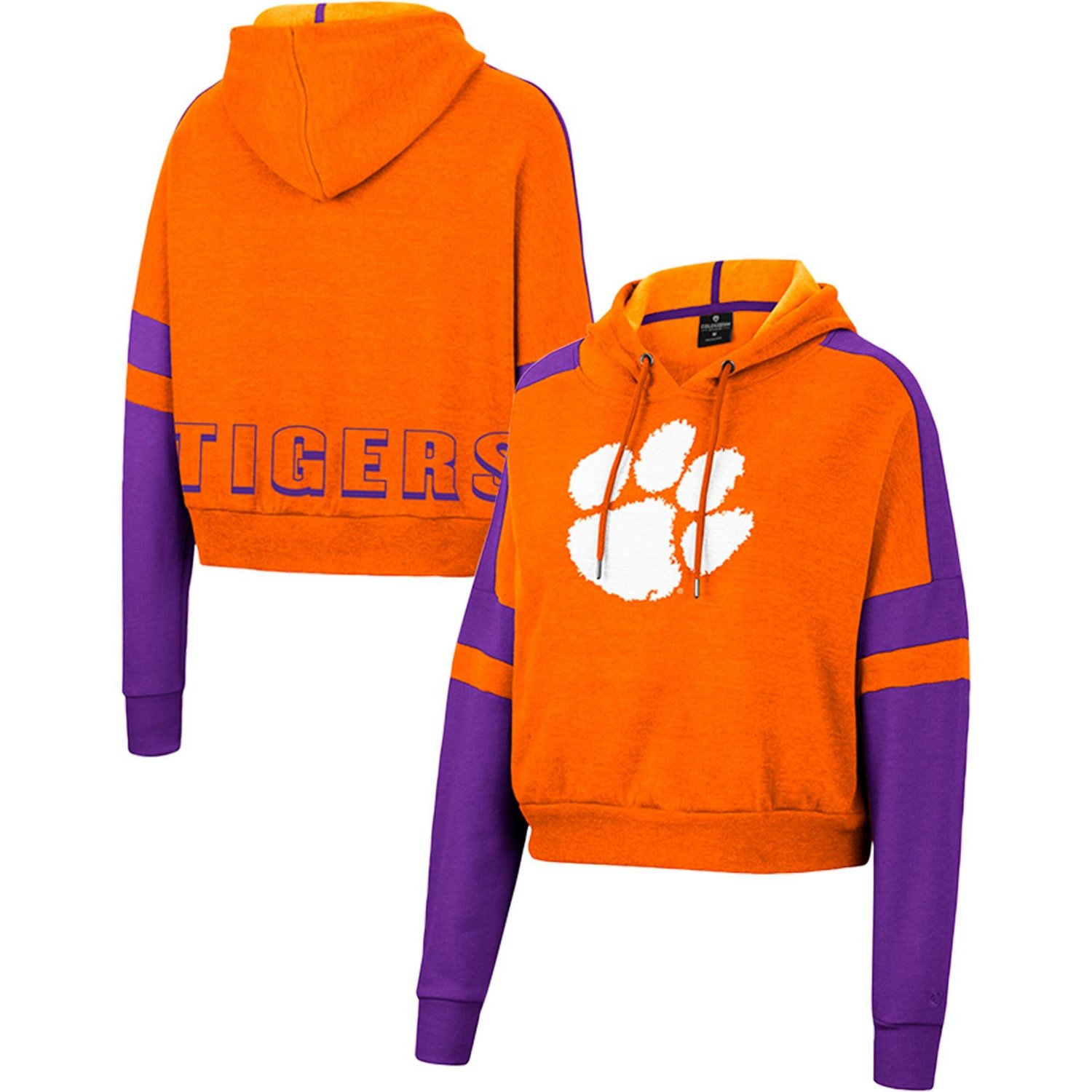 Colosseum Clemson Tigers Throwback Stripe Arch Logo Cropped Pullover ...