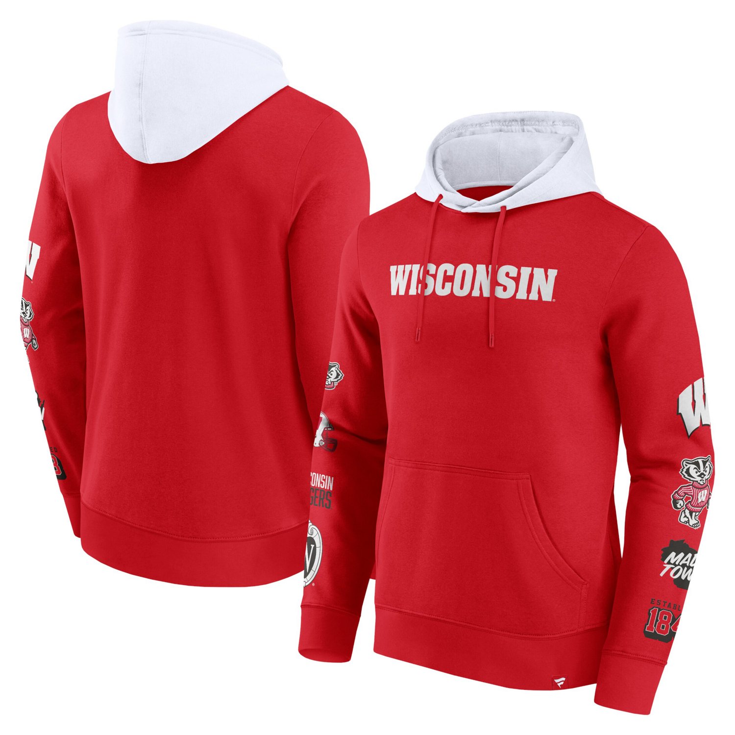 Fanatics White Wisconsin Badgers Color Block Badge Fleece Pullover ...