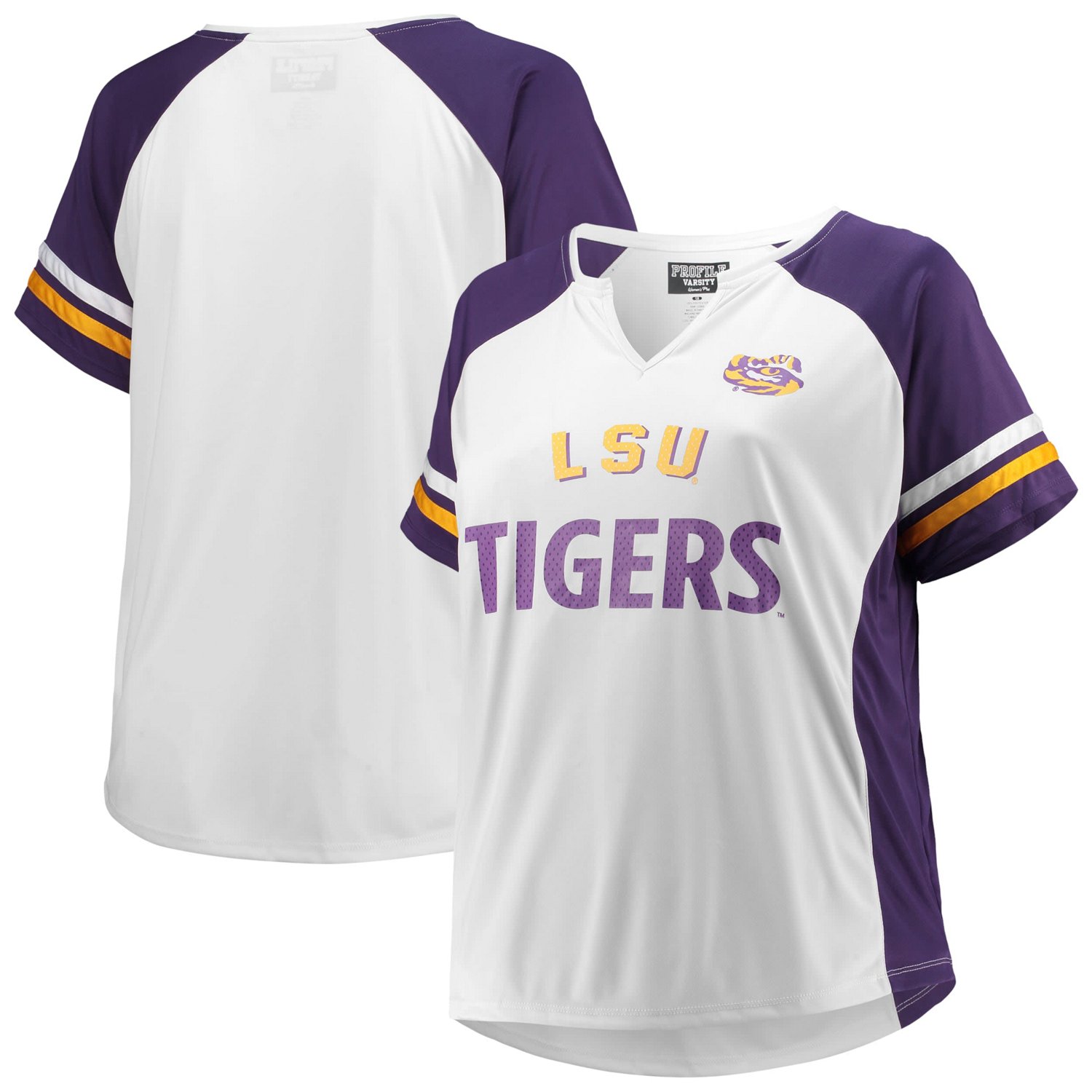 LSU Tigers Plus Size Stripe Raglan Notch Neck T-Shirt | Academy