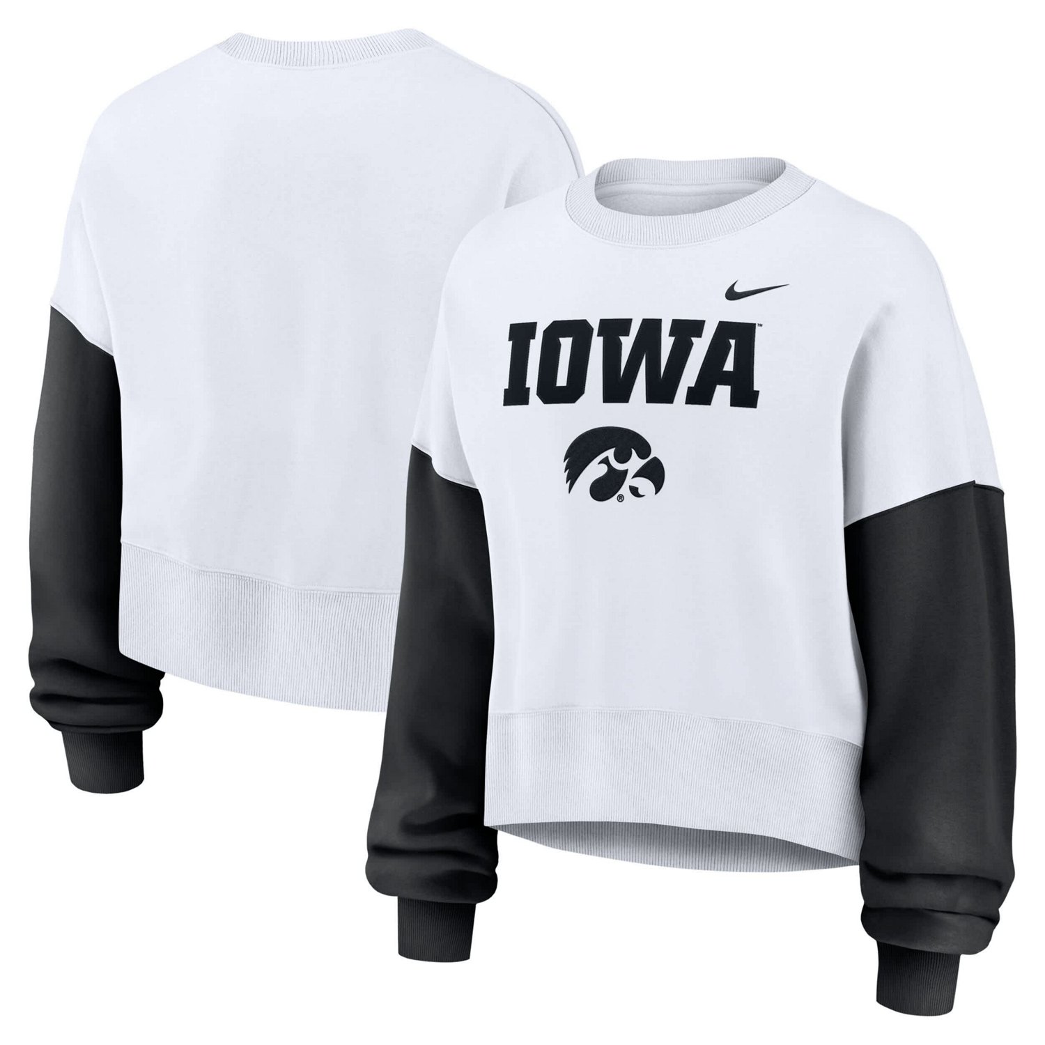 Nike Iowa Hawkeyes Color-Block Oversized Cropped Pullover Sweatshirt ...