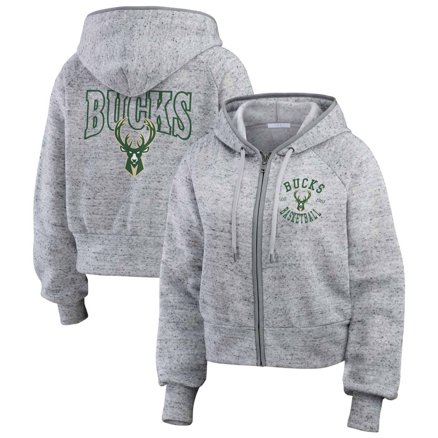 WEAR by Erin Andrews Milwaukee Bucks Speckled Radiator Full-Zip Hoodie ...