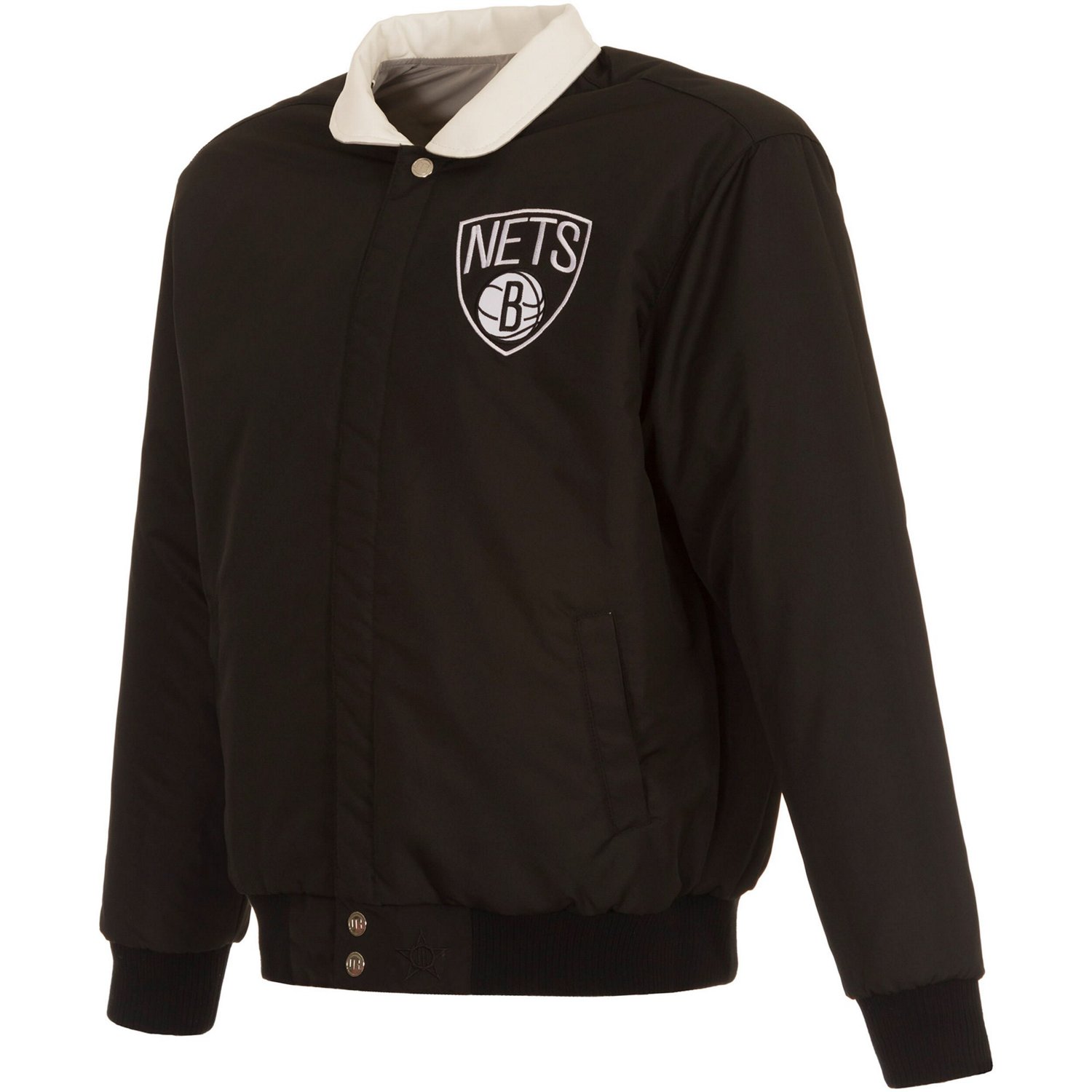 JH Design Brooklyn Nets Stripe Colorblock Nylon Reversible Full-Snap ...