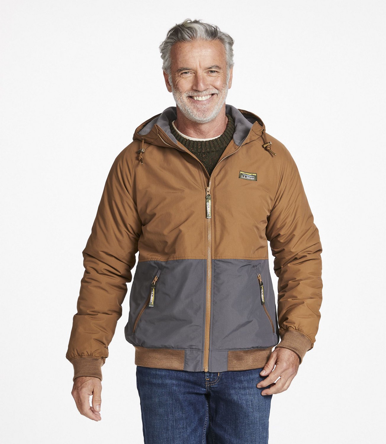 L.L.Bean Men's Insulated 3-Season Colorblock Bomber Hooded Jacket | Academy
