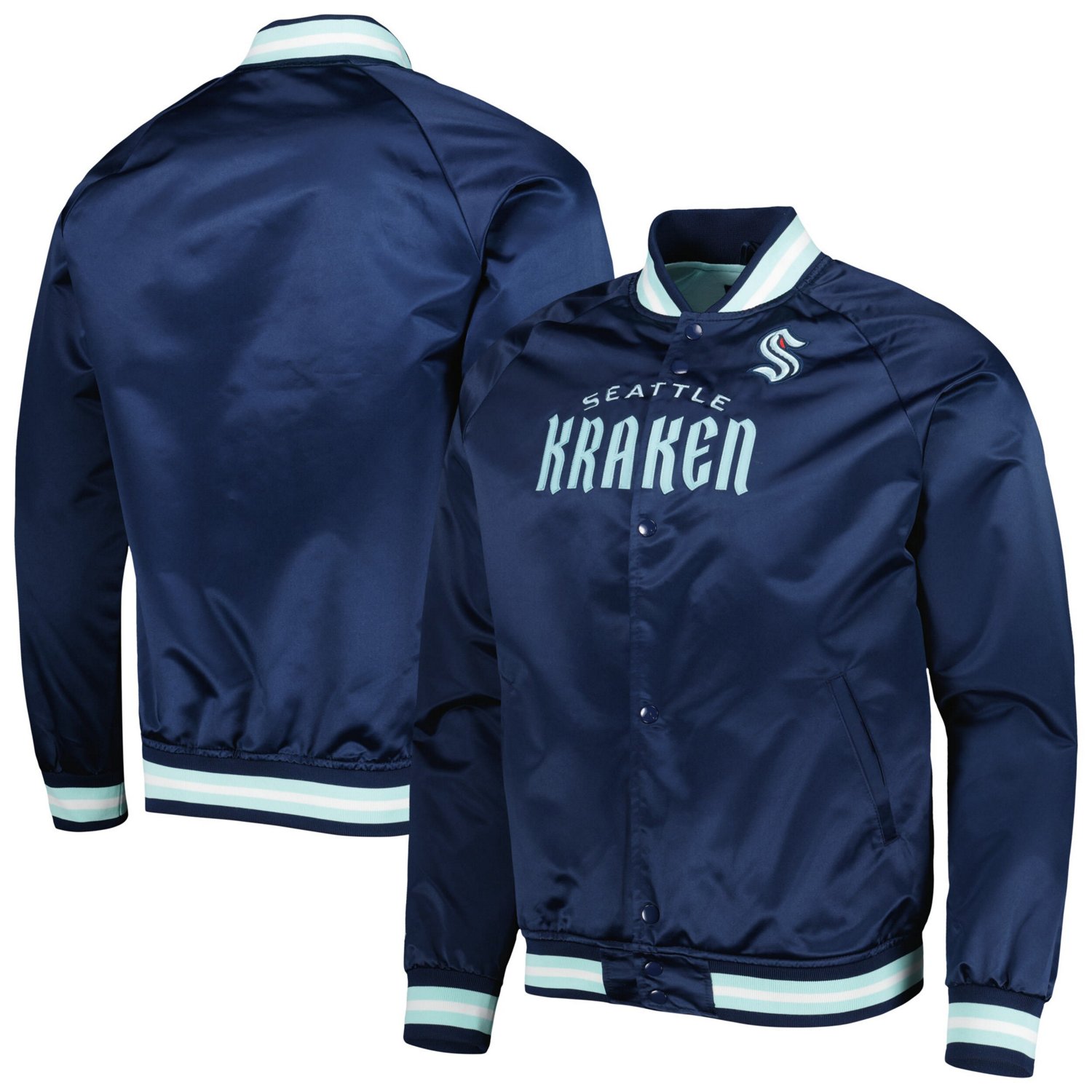 Mitchell Ness Deep Sea Seattle Kraken Satin Full-Snap Raglan Varsity ...