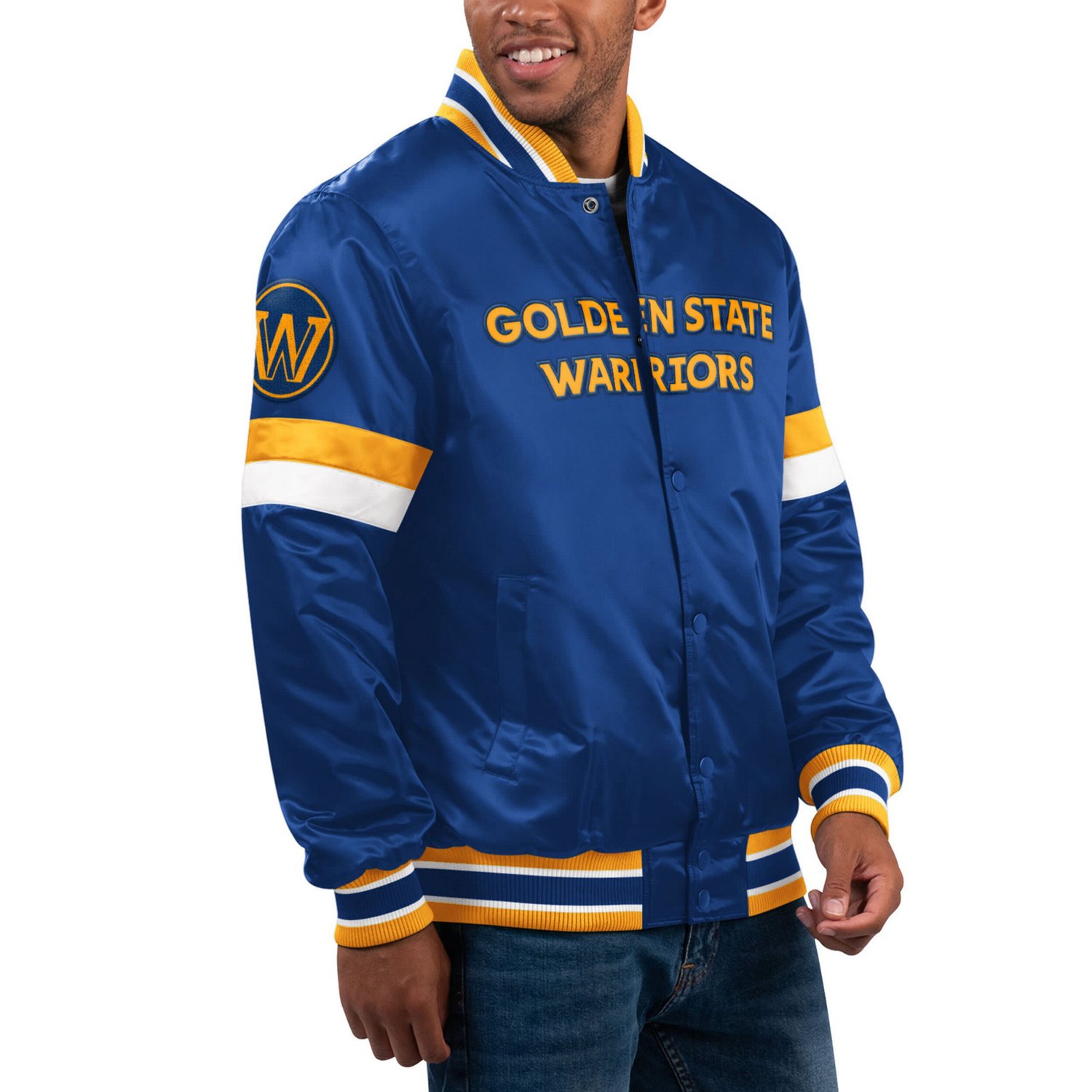 Starter Golden State Warriors Home Game Satin Full-Snap Varsity Jacket ...
