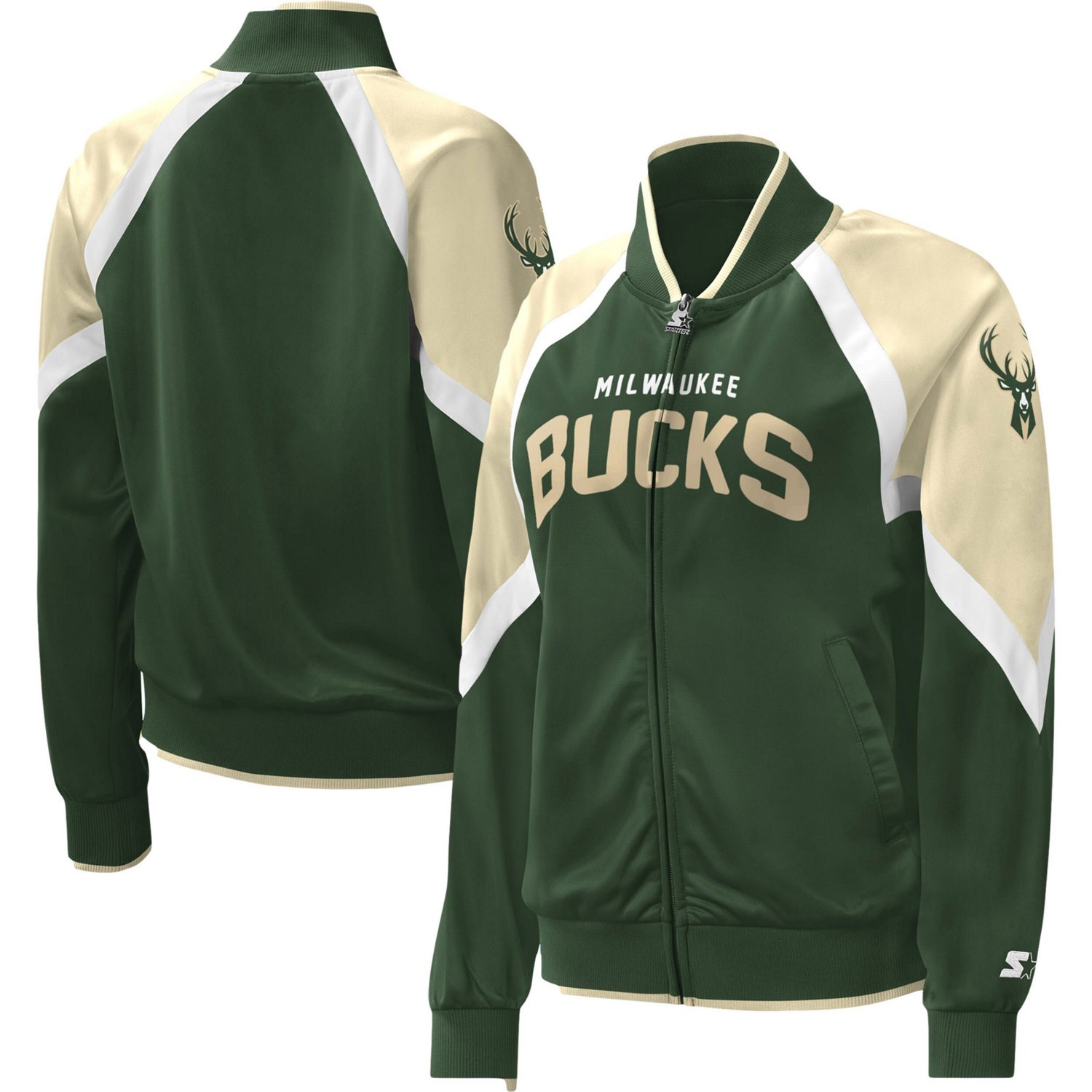 Starter Hunter Milwaukee Bucks Slam Dunk Raglan Full-Zip Track Jacket ...