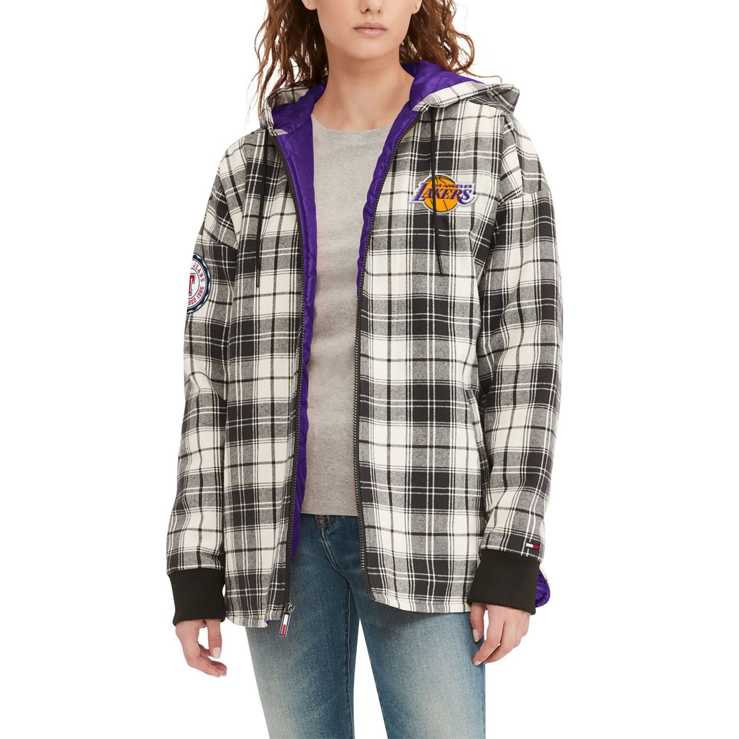 Tommy Jeans /Cream Los Angeles Lakers Molly Flannel Full-Zip Hoodie ...