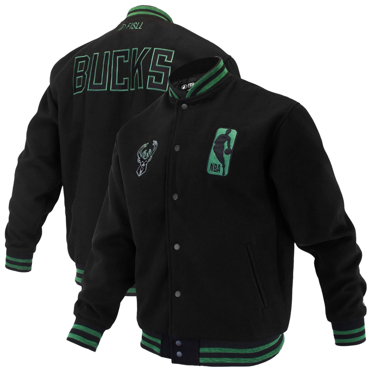 FISLL Milwaukee Bucks Logoman Shadow Collection Full-Snap Varsity ...