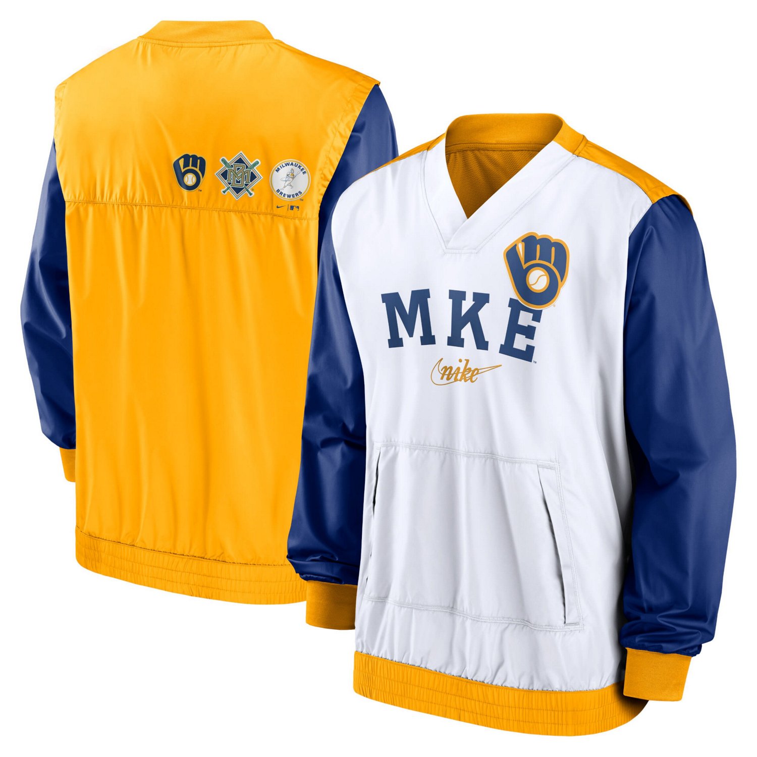 Nike Gold Milwaukee Brewers Rewind Warmup V-Neck Pullover Jacket | Academy