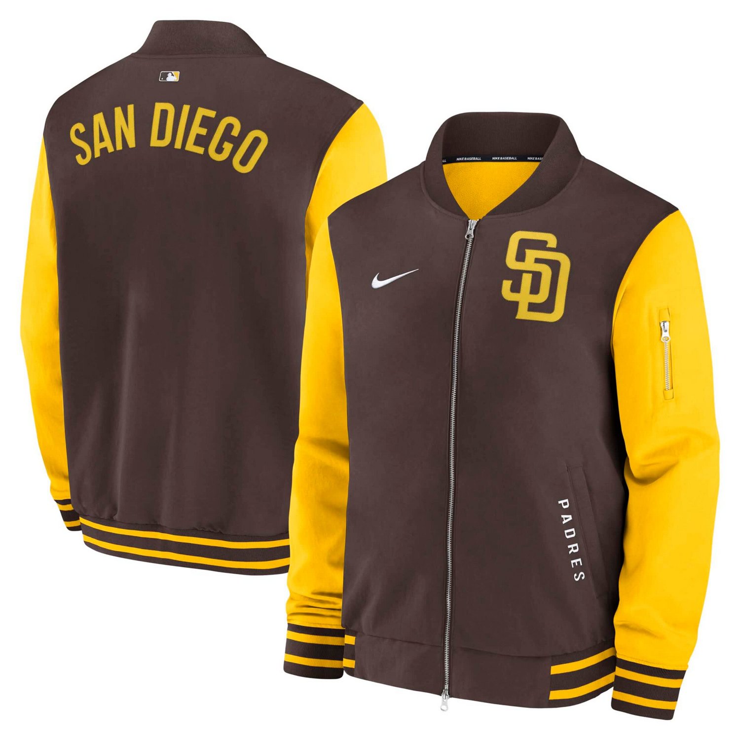 Nike Gold San Diego Padres Authentic Collection Dugout Full-Zip Bomber ...