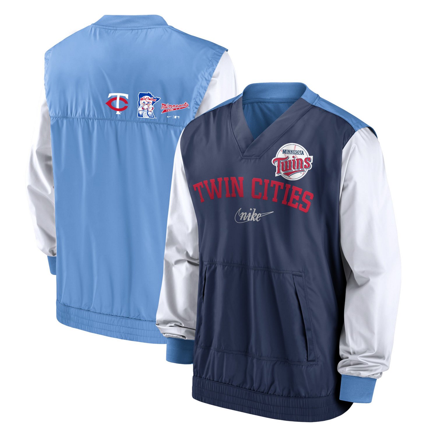 Nike Light Blue Minnesota Twins Rewind Warmup V-Neck Pullover Jacket ...