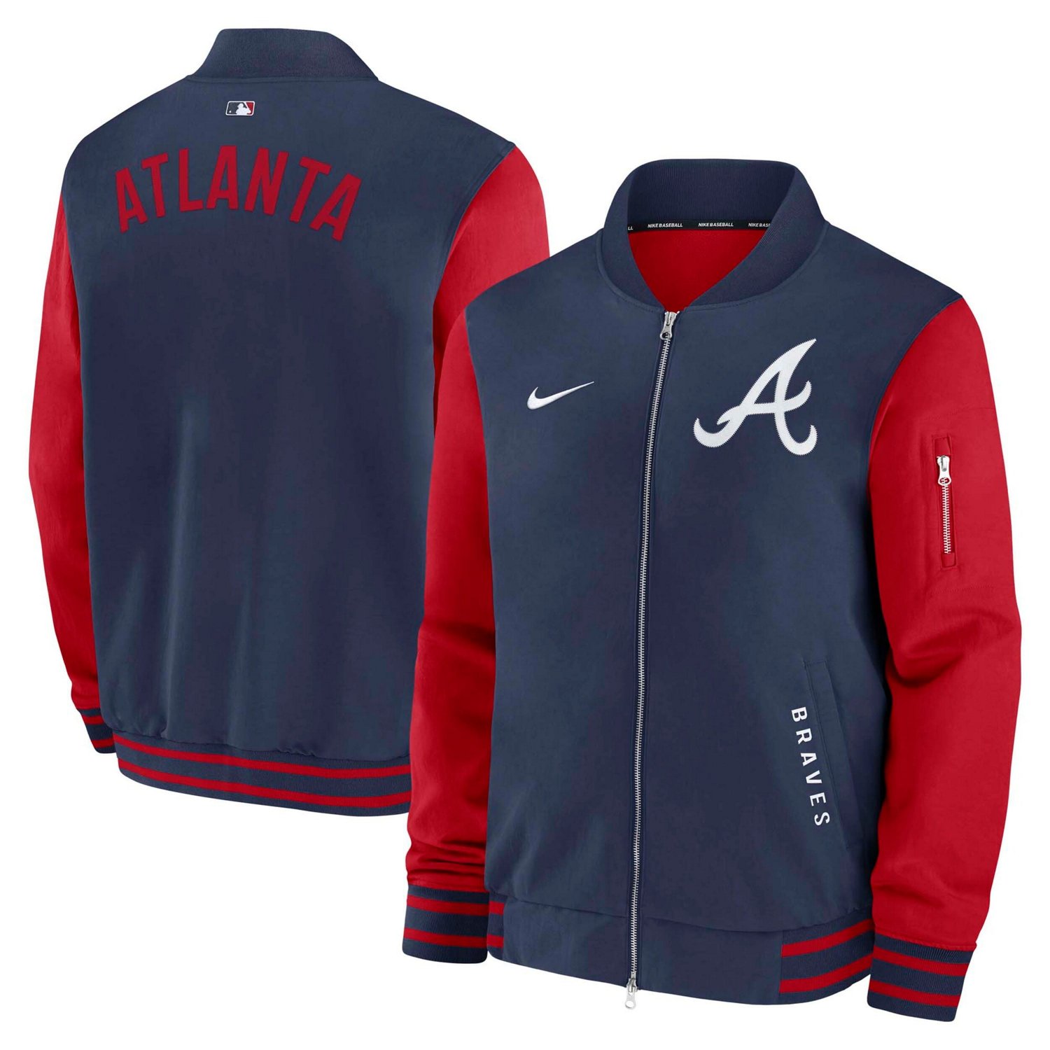 Nike Red Atlanta Braves Authentic Collection Dugout Full-Zip Bomber ...