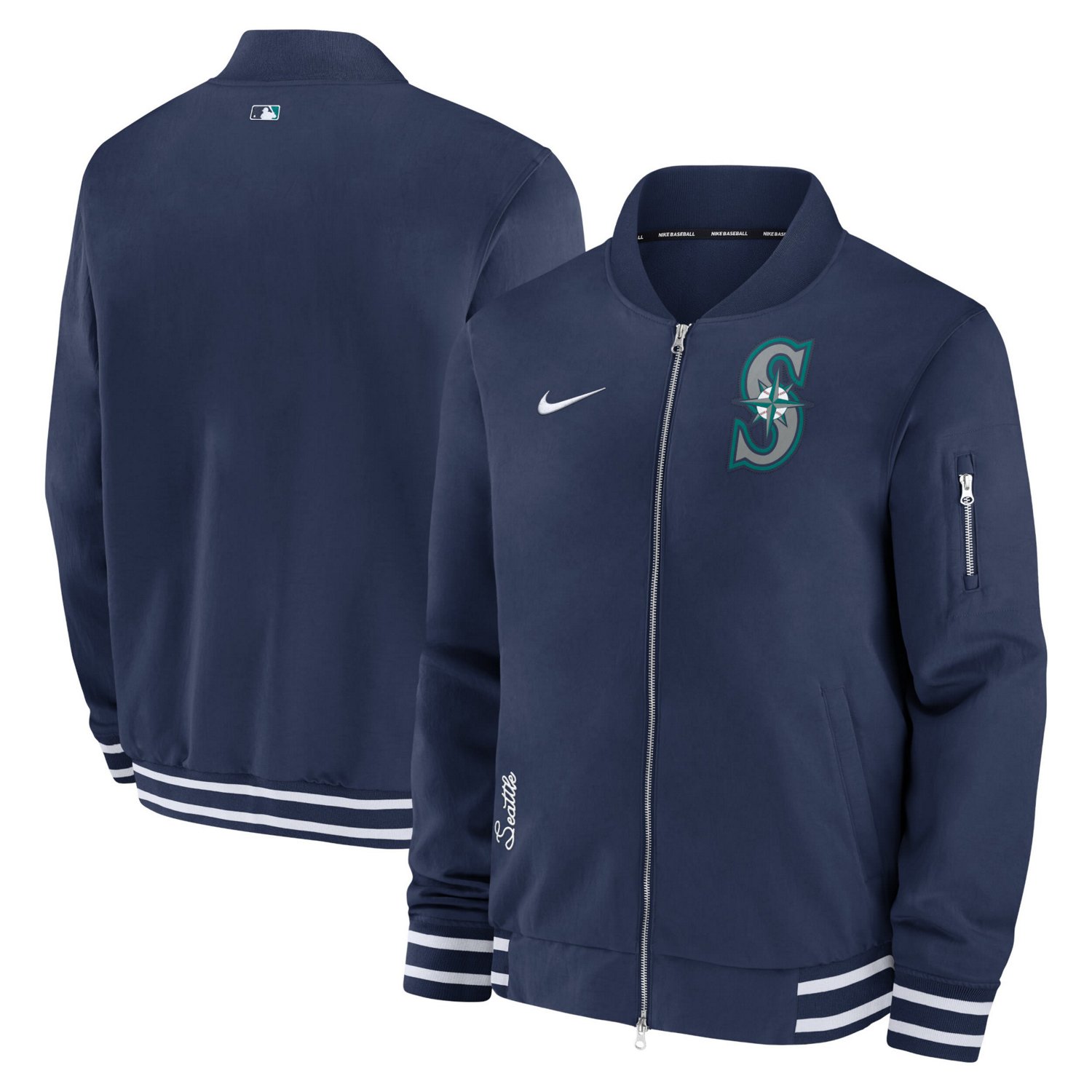 Nike Seattle Mariners Authentic Collection Full-Zip Bomber Jacket | Academy