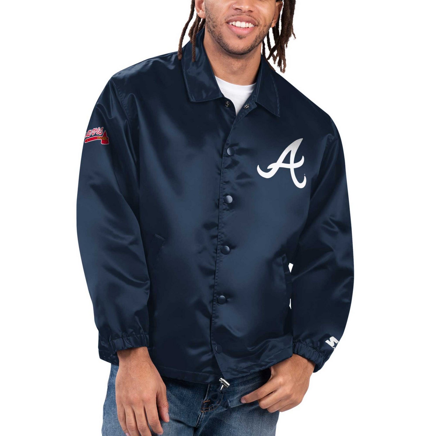 Starter Atlanta Braves Option Route Satin Full-Snap Jacket | Academy