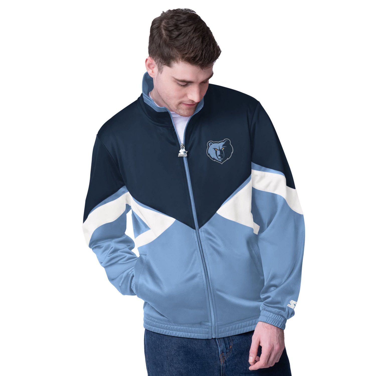 Starter Light Blue Memphis Grizzlies Rush Applique Full-Zip Track ...