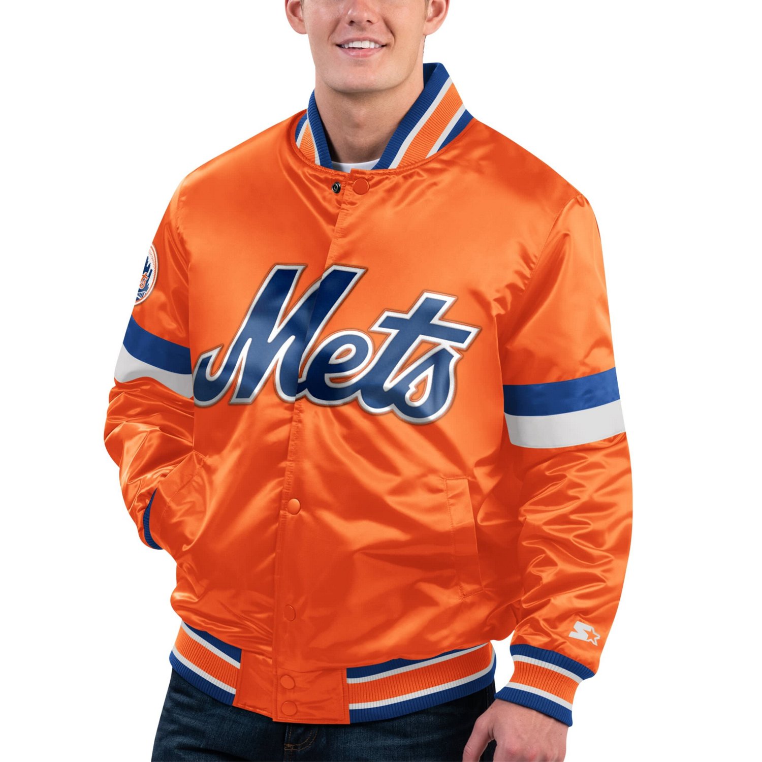 Starter New York Mets Home Game Satin Full-Snap Varsity Jacket | Academy