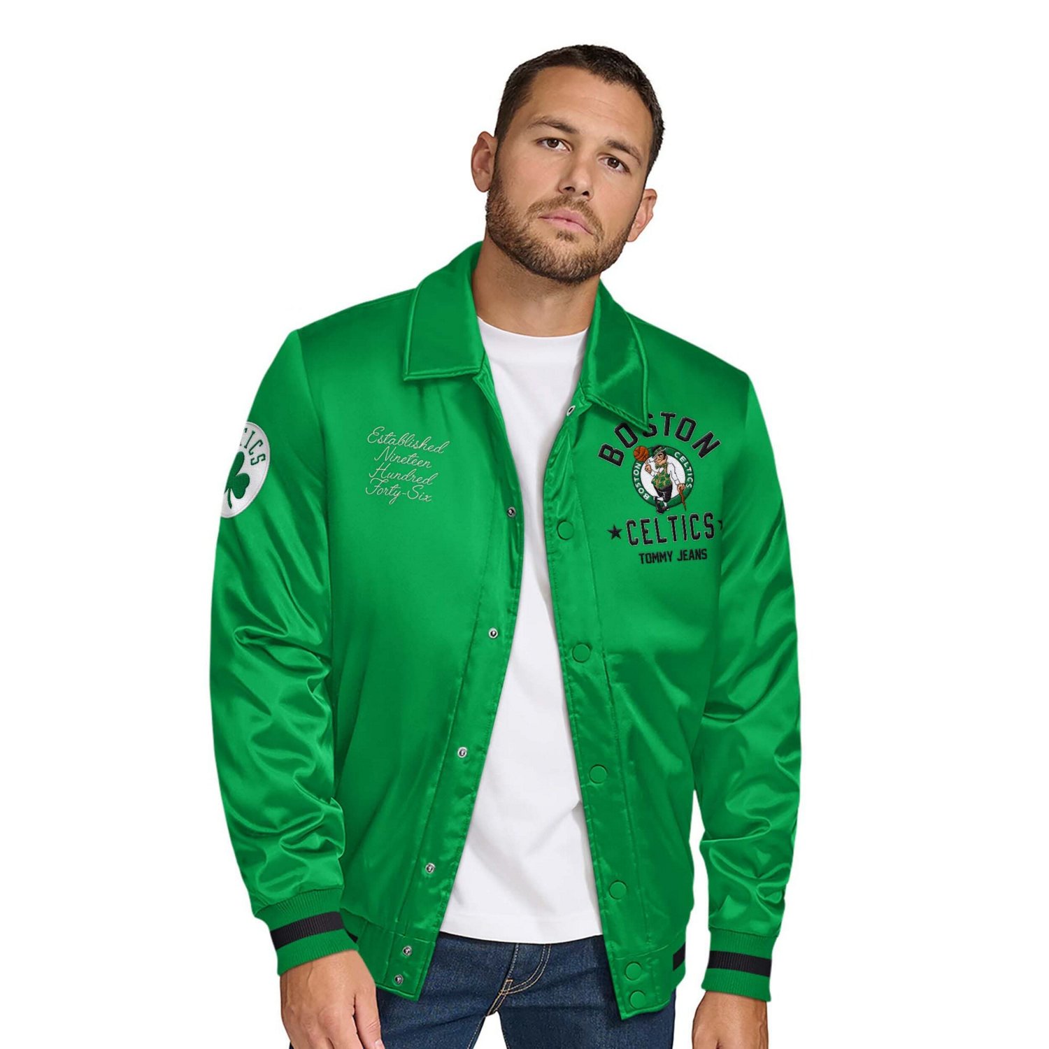 Tommy Jeans Kelly Boston Celtics Jacob Chain Stitch Applique Full-Snap ...