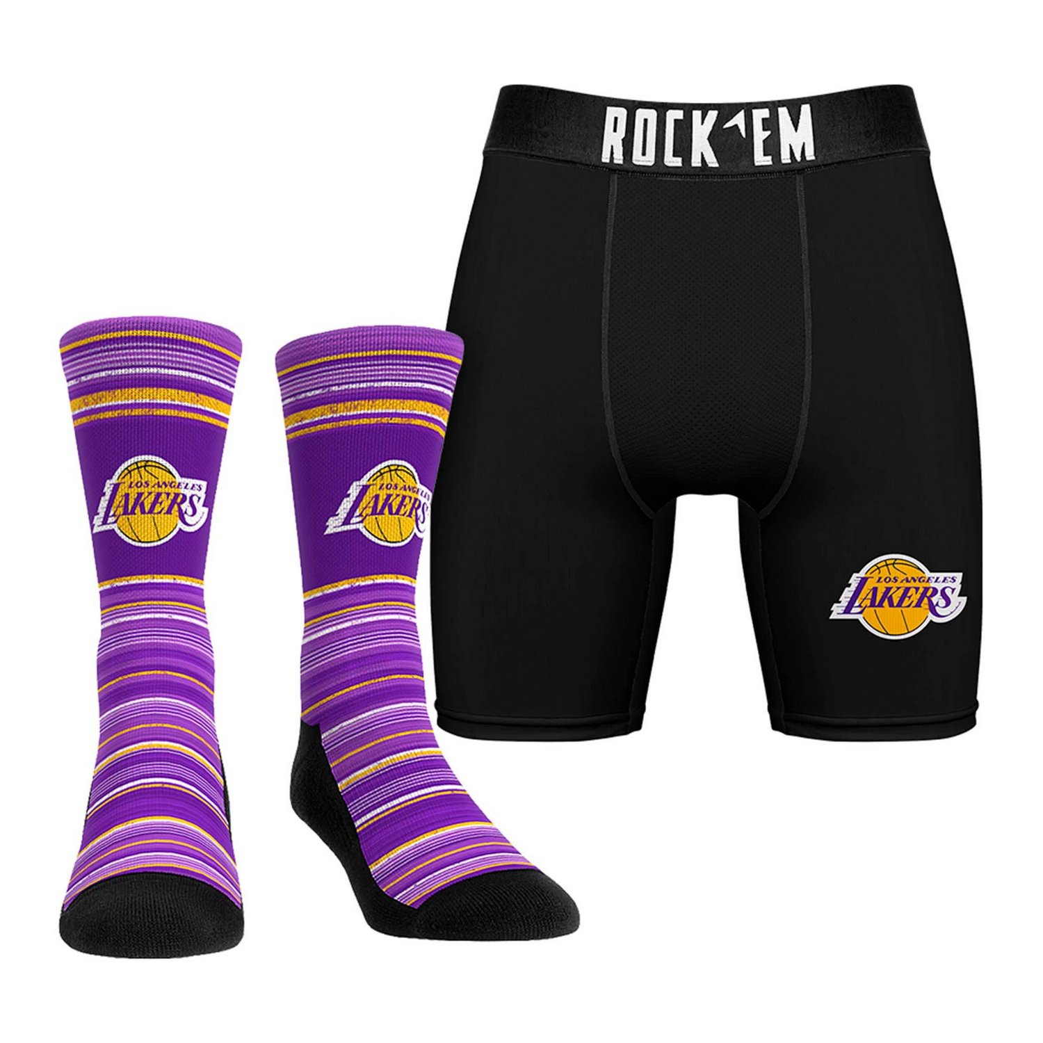 Rock Em Socks Los Angeles Lakers Primary Crew Socks Boxer Briefs Combo ...