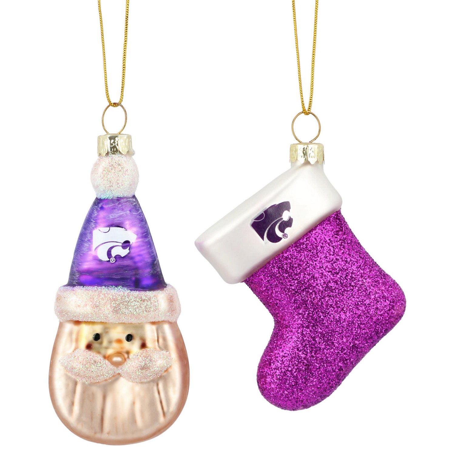 Kansas State Wildcats Two-Pack Santa Stocking Blown Glass Ornament Set ...