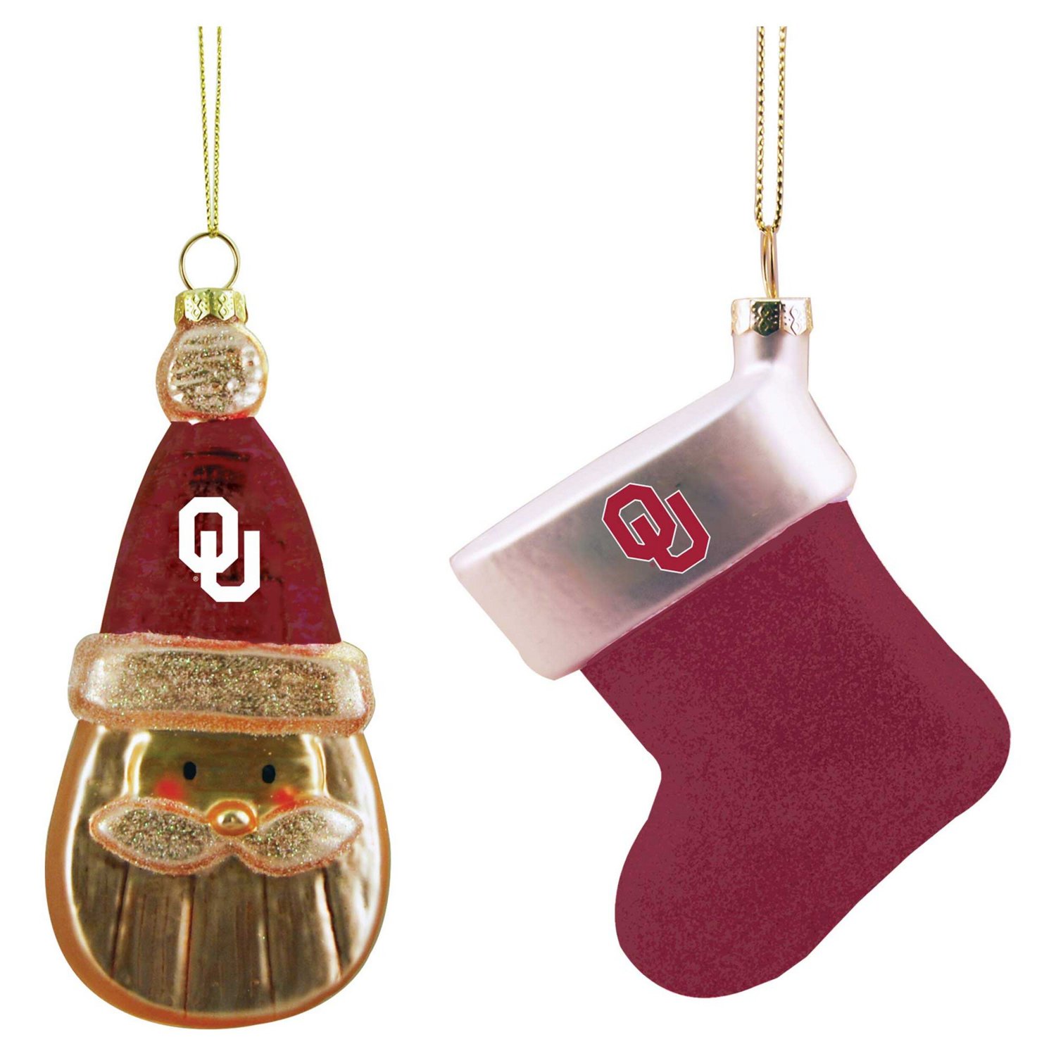 Oklahoma Sooners Two-Pack Santa Stocking Blown Glass Ornament Set | Academy