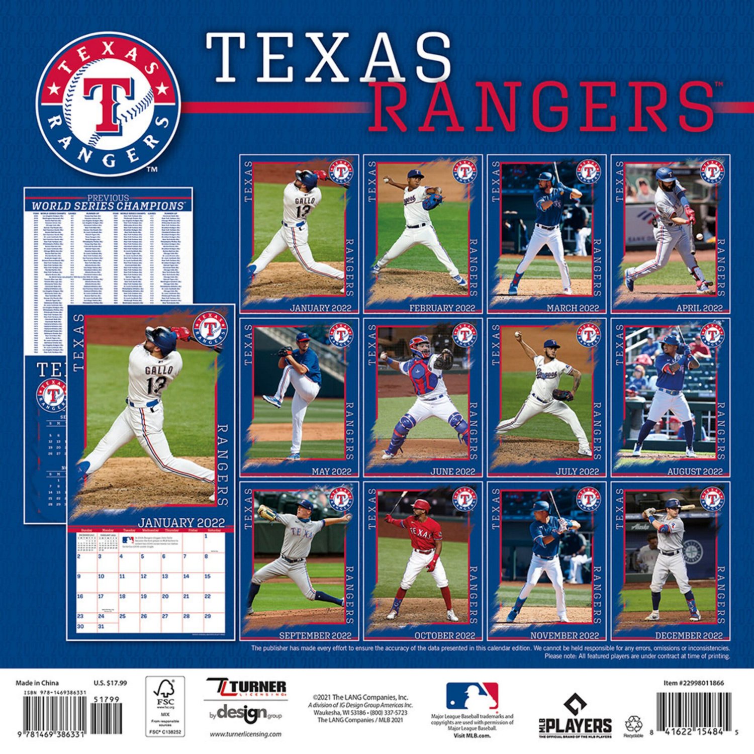 Texas Rangers 2022 Wall Calendar | Academy