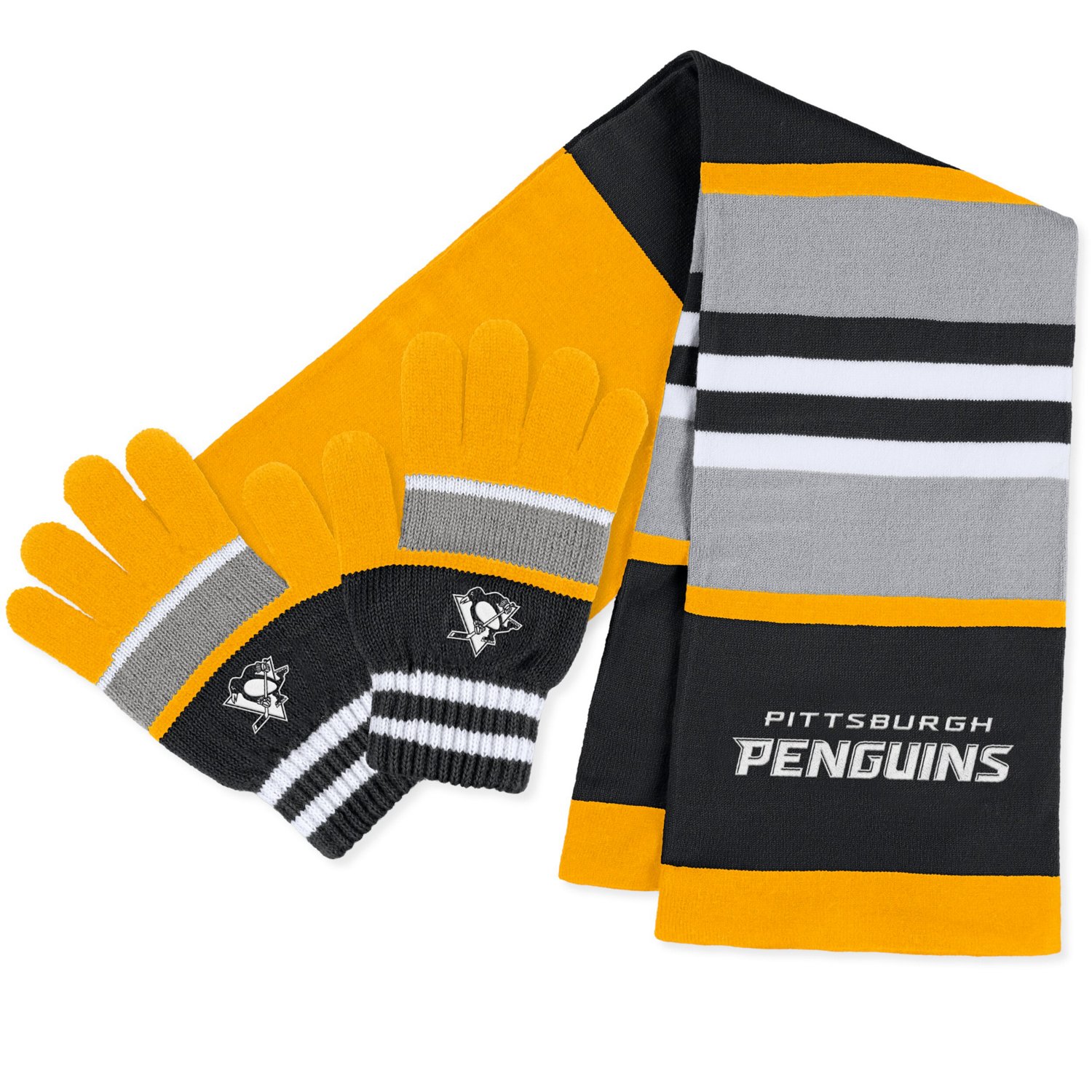WEAR by Erin Andrews Pittsburgh Penguins Stripe Glove Scarf Set | Academy