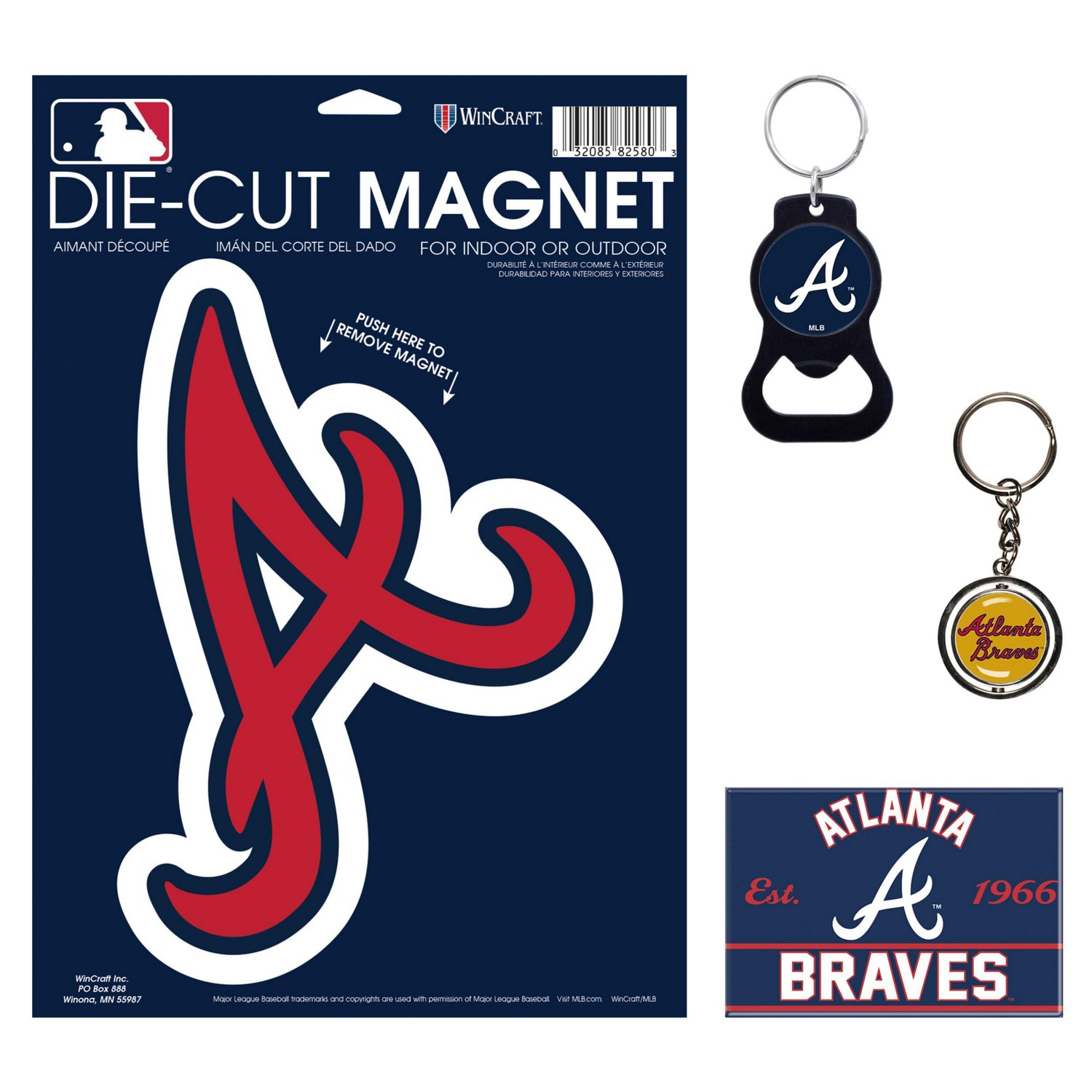 WinCraft Atlanta Braves 4-Pack Key Rings and Magnets Set | Academy