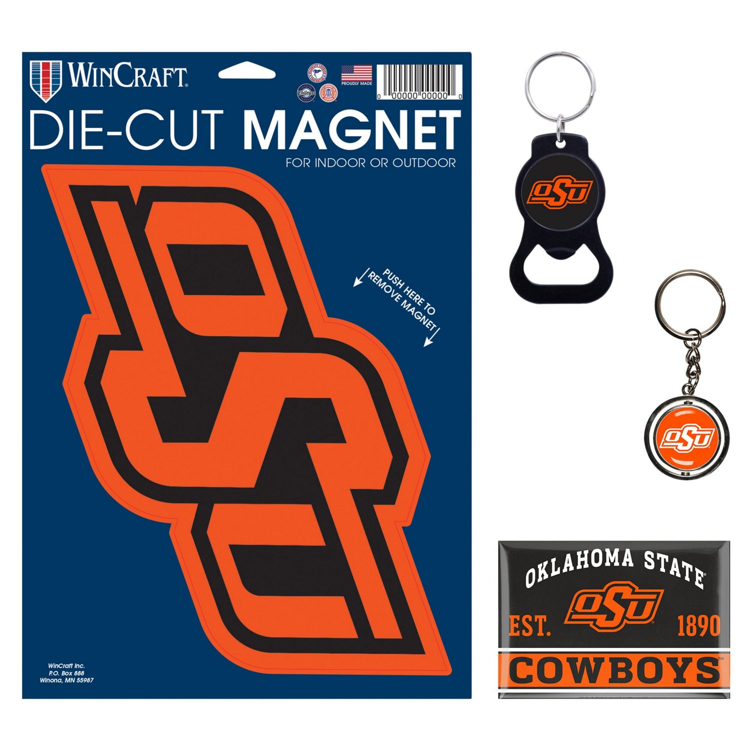 WinCraft Oklahoma State Cowboys 4-Pack Key Rings and Magnets Set | Academy