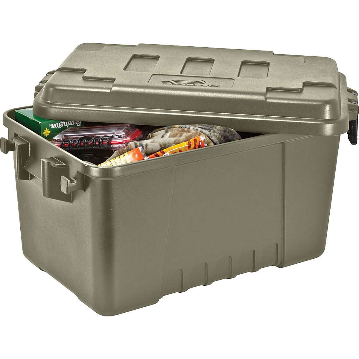Large Plastic Storage Bins Plano Small Sportsman's Trunk 56 Quart Tote ...