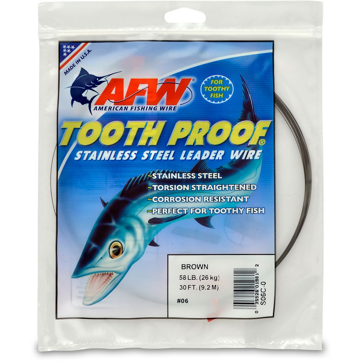 American Fishing Wire Tooth Proof 140 lbs - 30 ft Single-Strand Leader ...