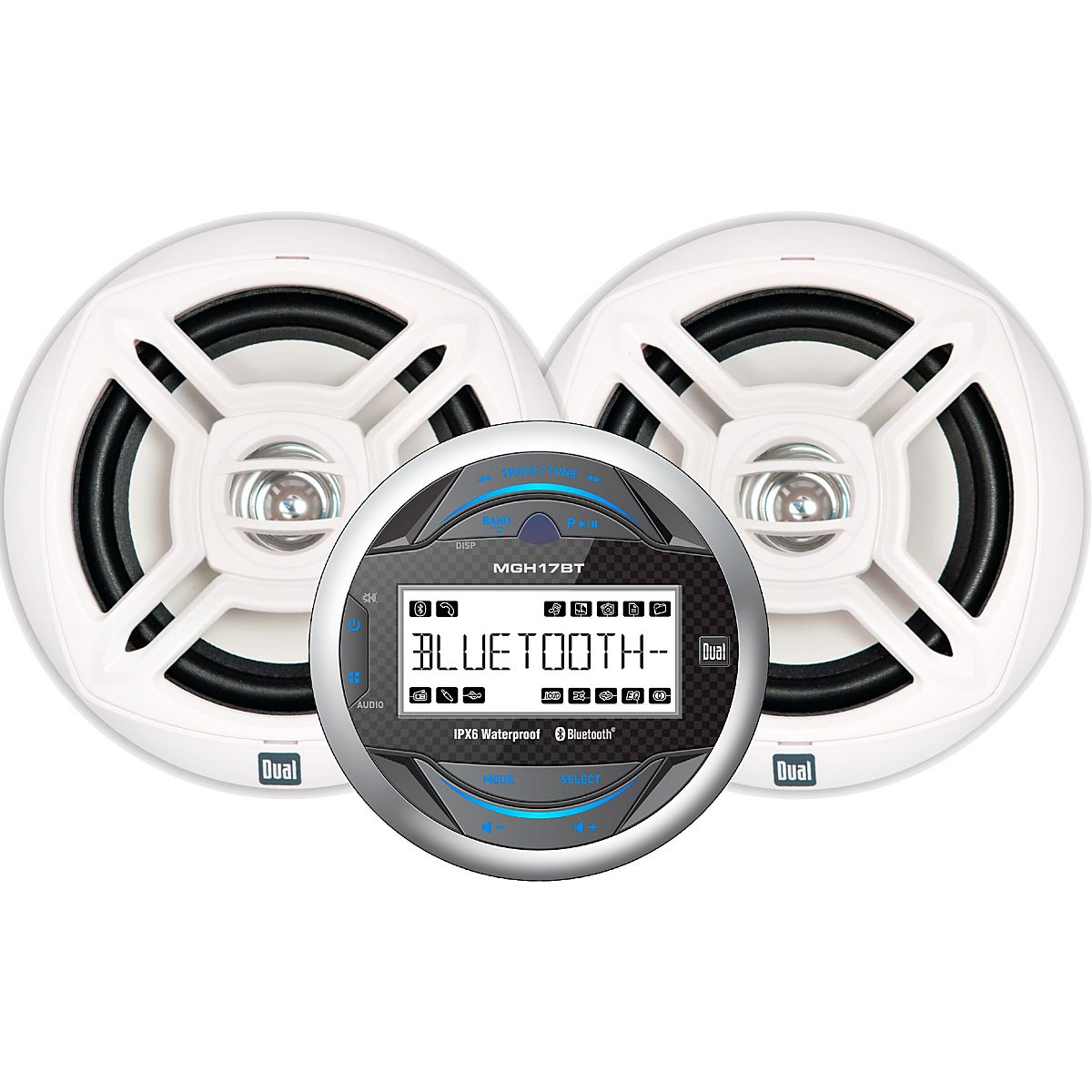 Dual 240W Digital Media Marine Receiver with Two 6.5 in Speakers | Academy