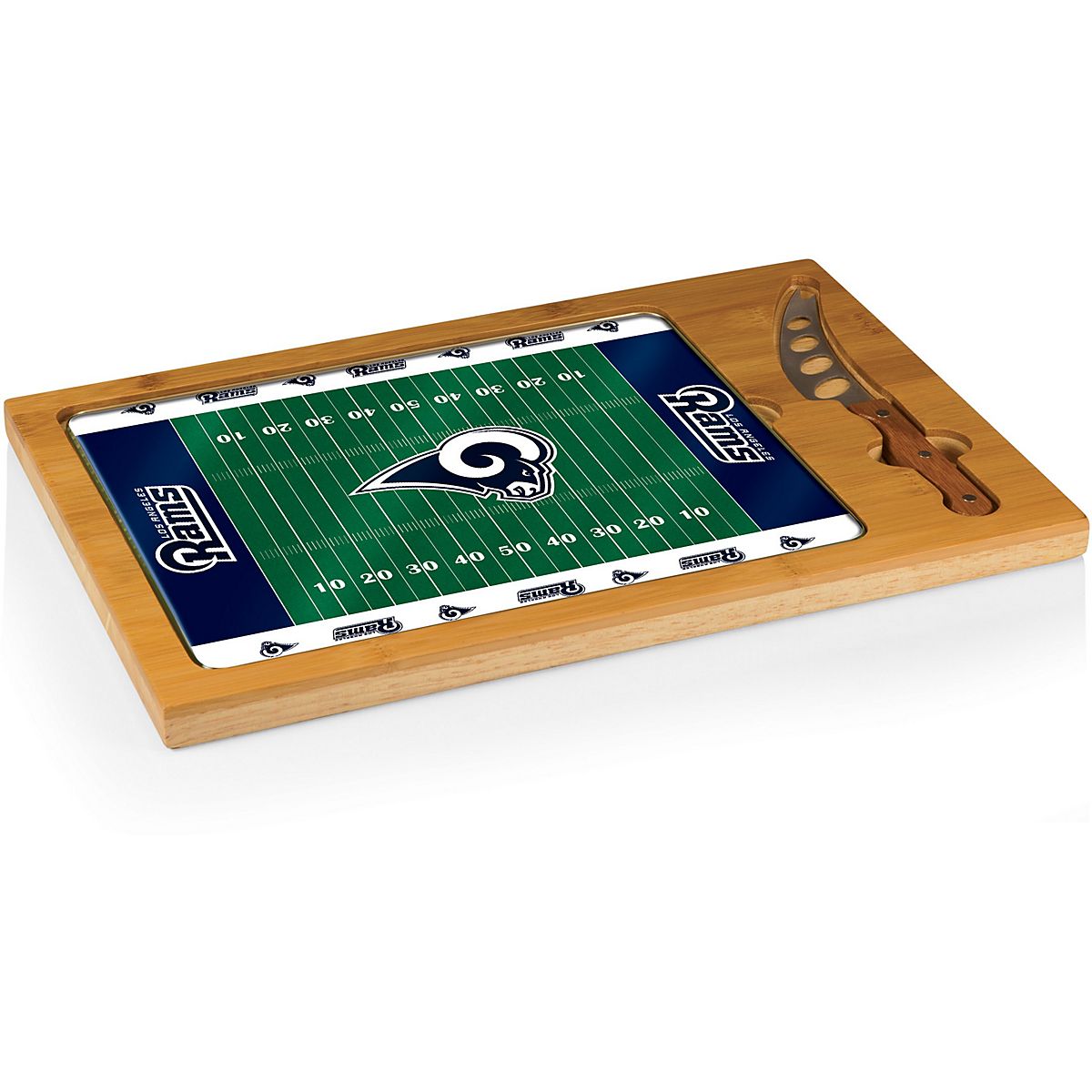 Picnic Time Los Angeles Rams Icon Glass-Top Cutting Board and Knife Set ...