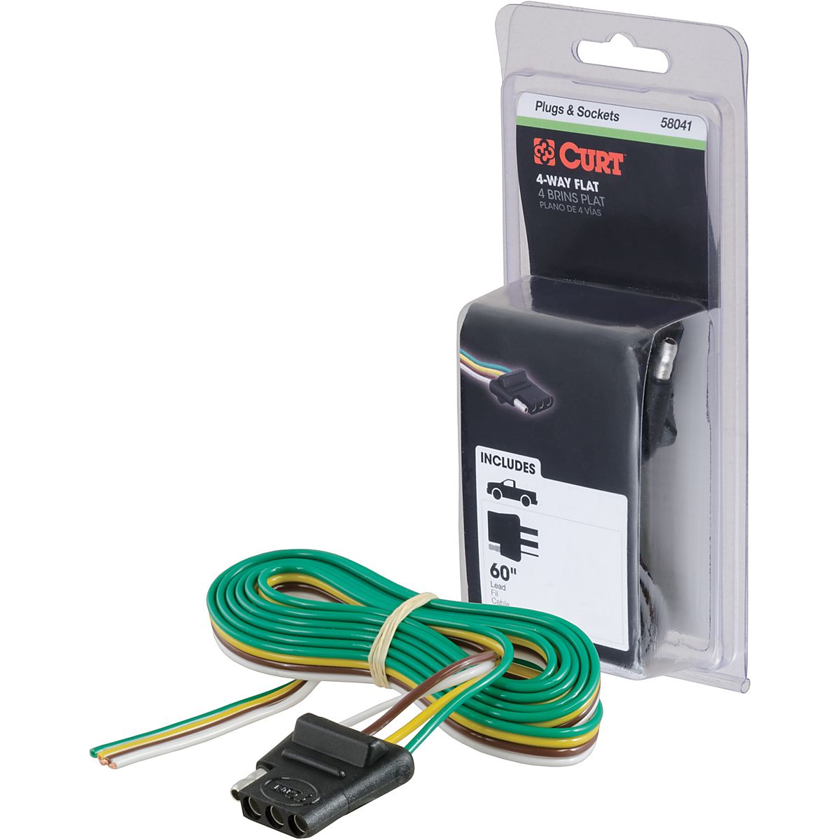 CURT 4-Way Flat Connector Socket with 60 in Wires | Academy