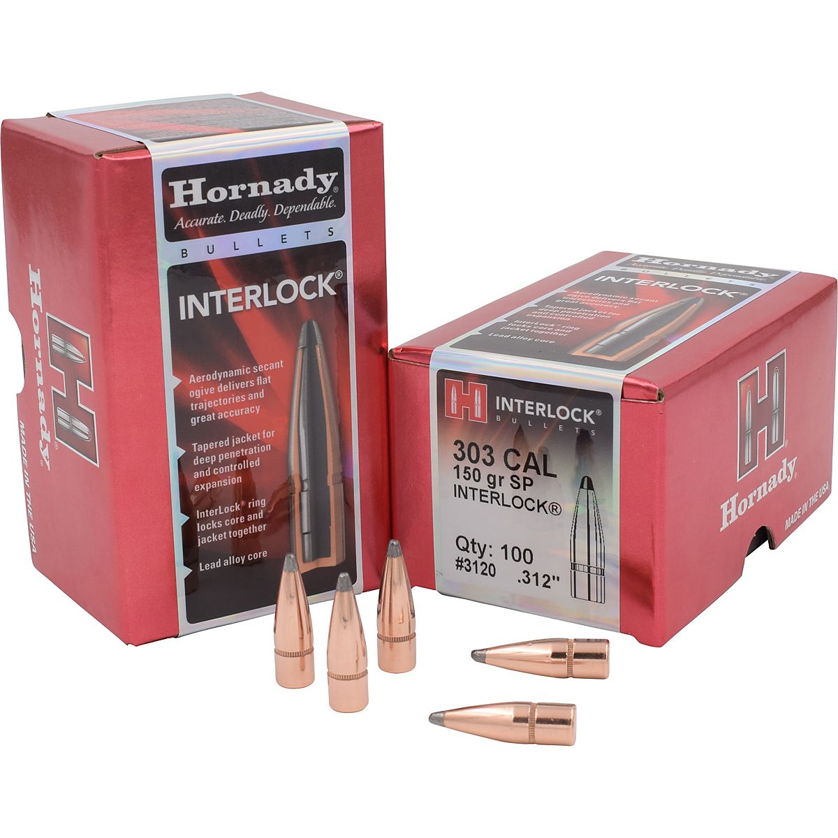 Hornady InterLock 303 Cal .312 150-Grain Reloading Bullets - 100 Rounds ...
