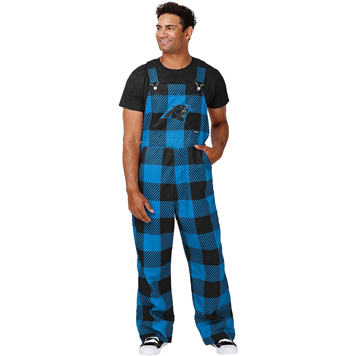 FOCO Men's Carolina Panthers Buffalo Plaid Overalls | Academy