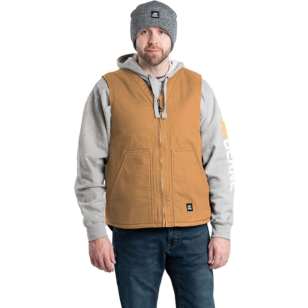 Berne Men's Heartland Sherpa-Lined Washed Duck V-Neck Vest | Academy
