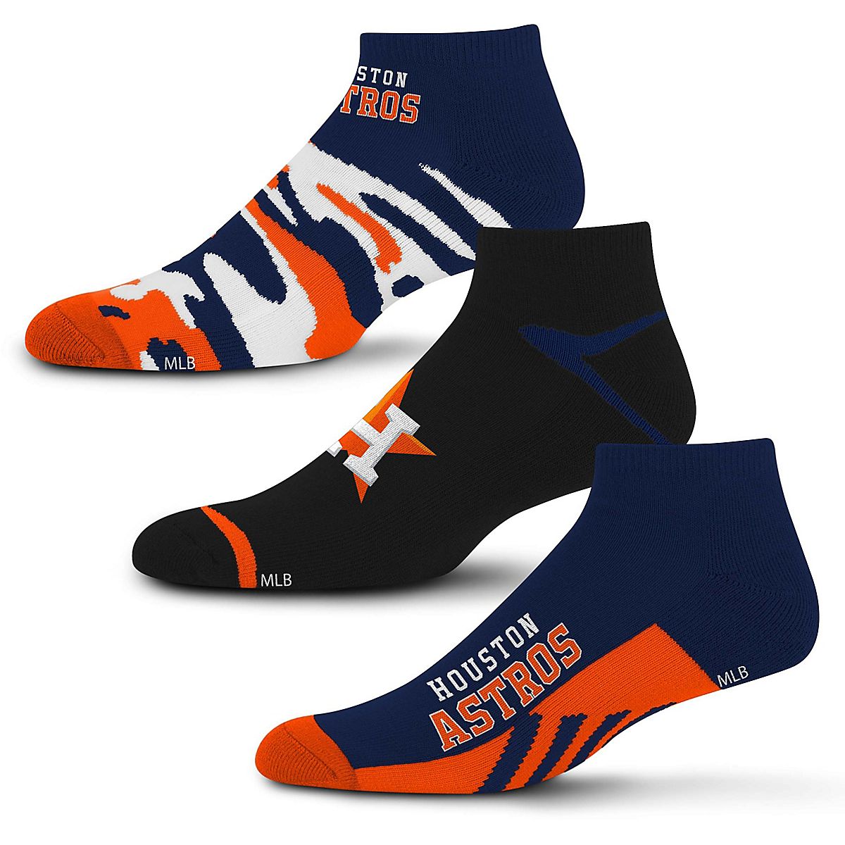 For Bare Feet Houston Astros Low Cut Socks 3-Pack | Academy