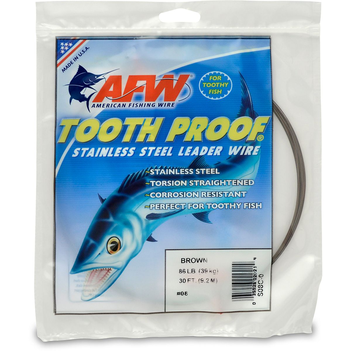 American Fishing Wire Tooth Proof 86 lbs - 30 ft Single-Strand Leader ...