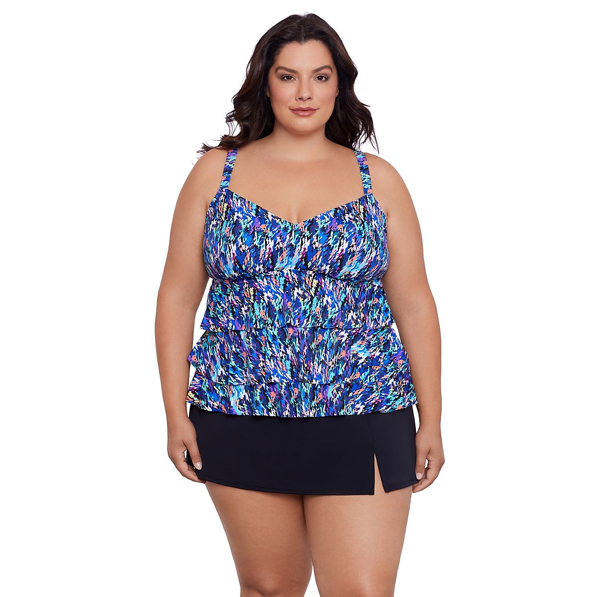 Swim Solutions Women's Rainbow Rain Triple Tier Tankini Swim Top | Academy