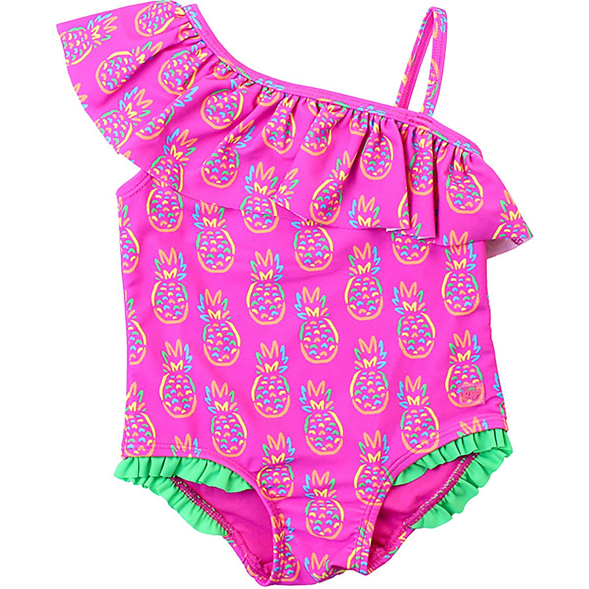 RuffleButts Girls' 4-7 Neon Violet Pineapples One Shoulder Ruffle ...