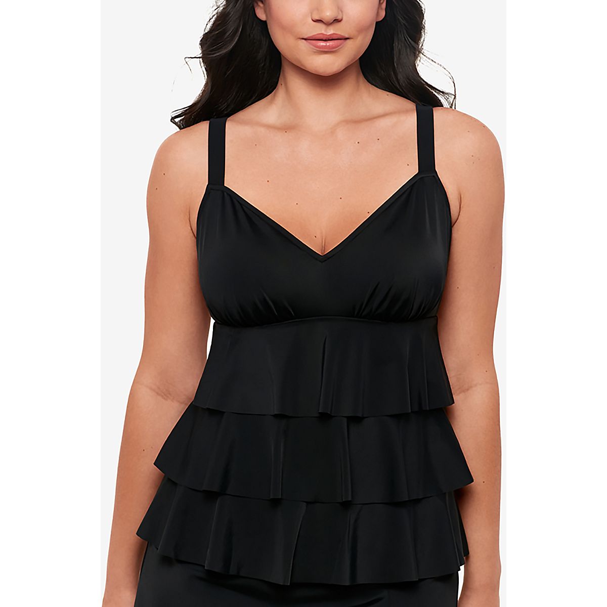 Swim Solutions Women's Solid Triple Tier Tankini Swim Top | Academy