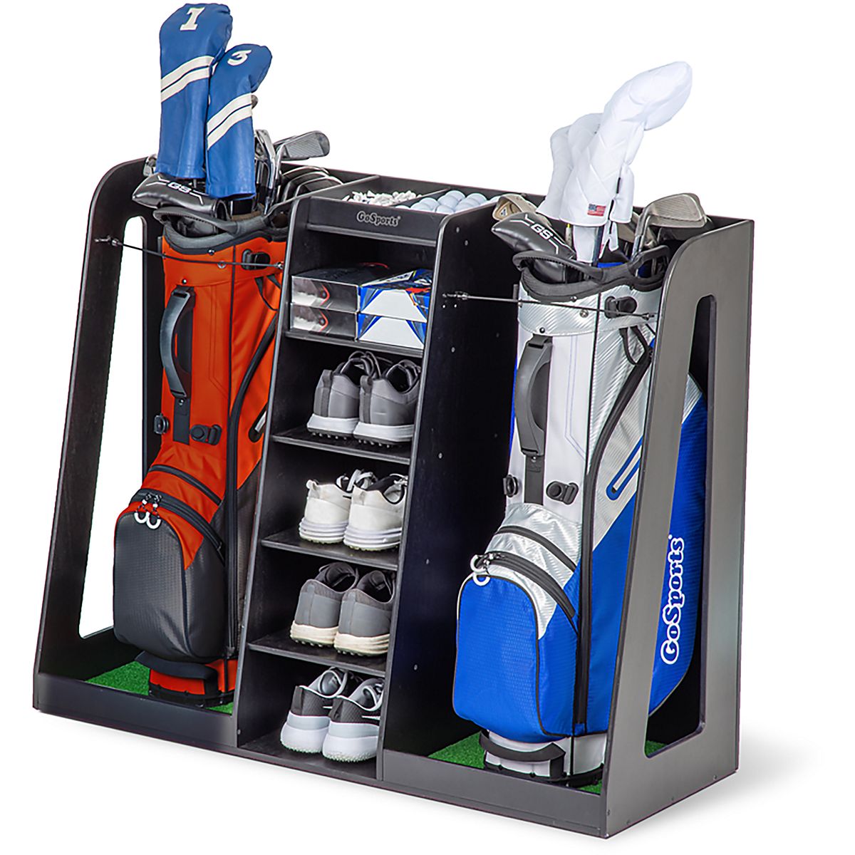 GoSports Premium Wooden Double Golf Bag Organizer Rack | Academy