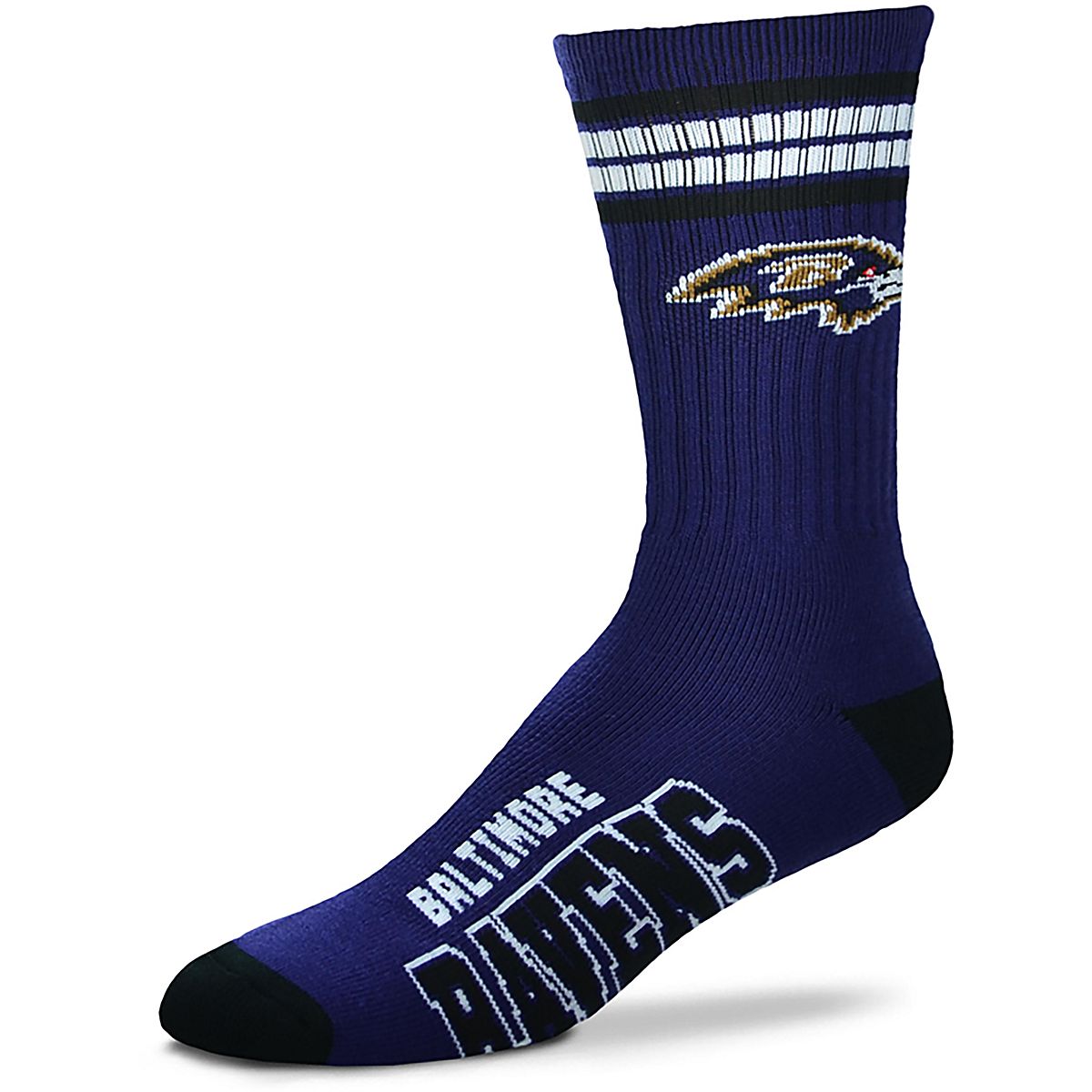 For Bare Feet Baltimore Ravens 4-Striped Deuce Crew Socks | Academy