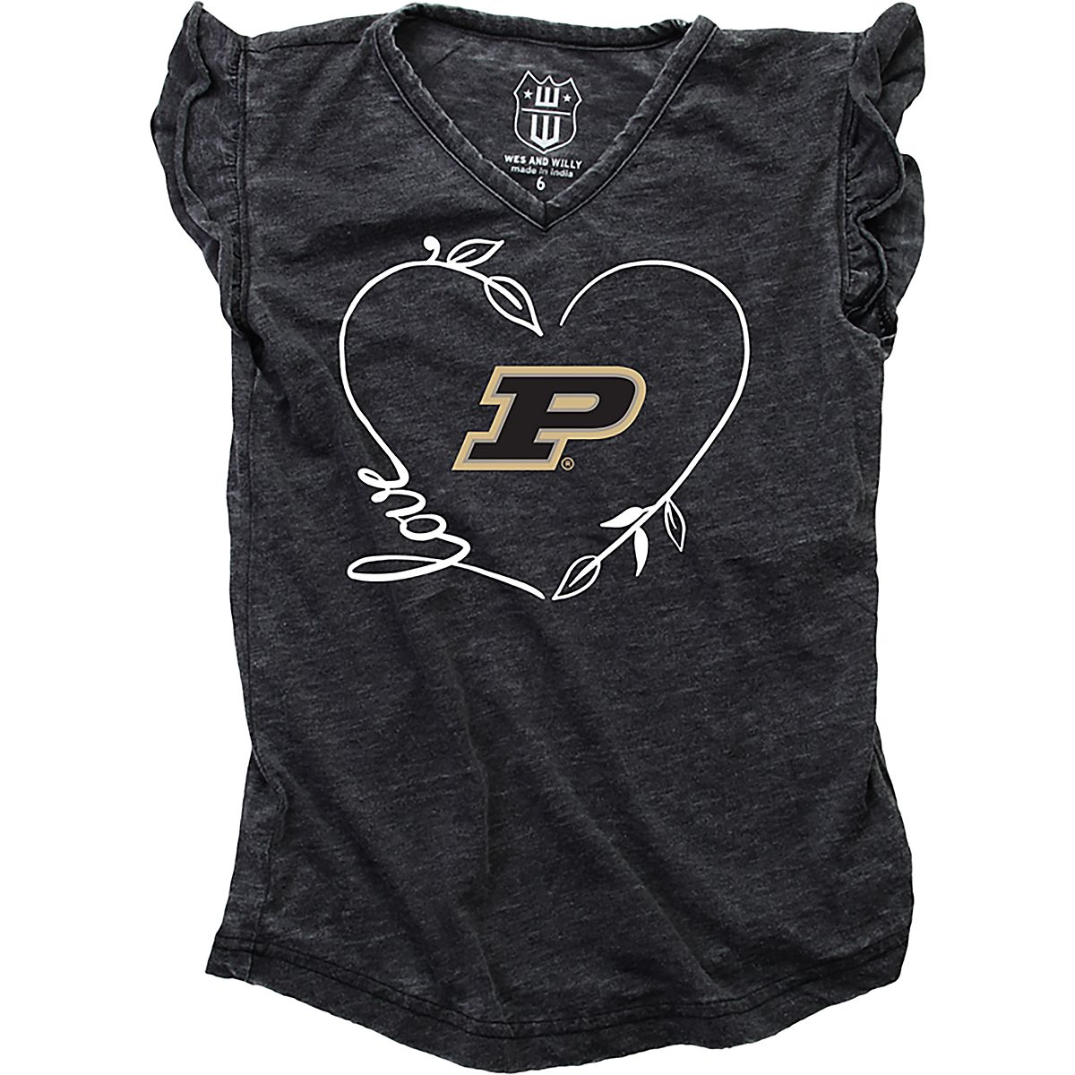 Wes and Willy Girls' Purdue University Heart Ruffle Sleeve Burnout Tank ...