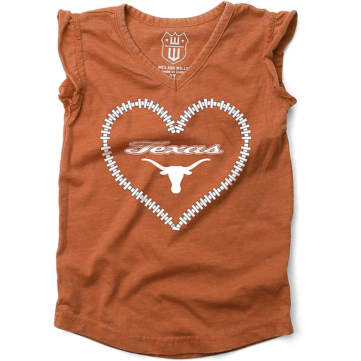 Wes & Willy Girls' University of Texas Heart Burnout Ruffle Graphic T ...