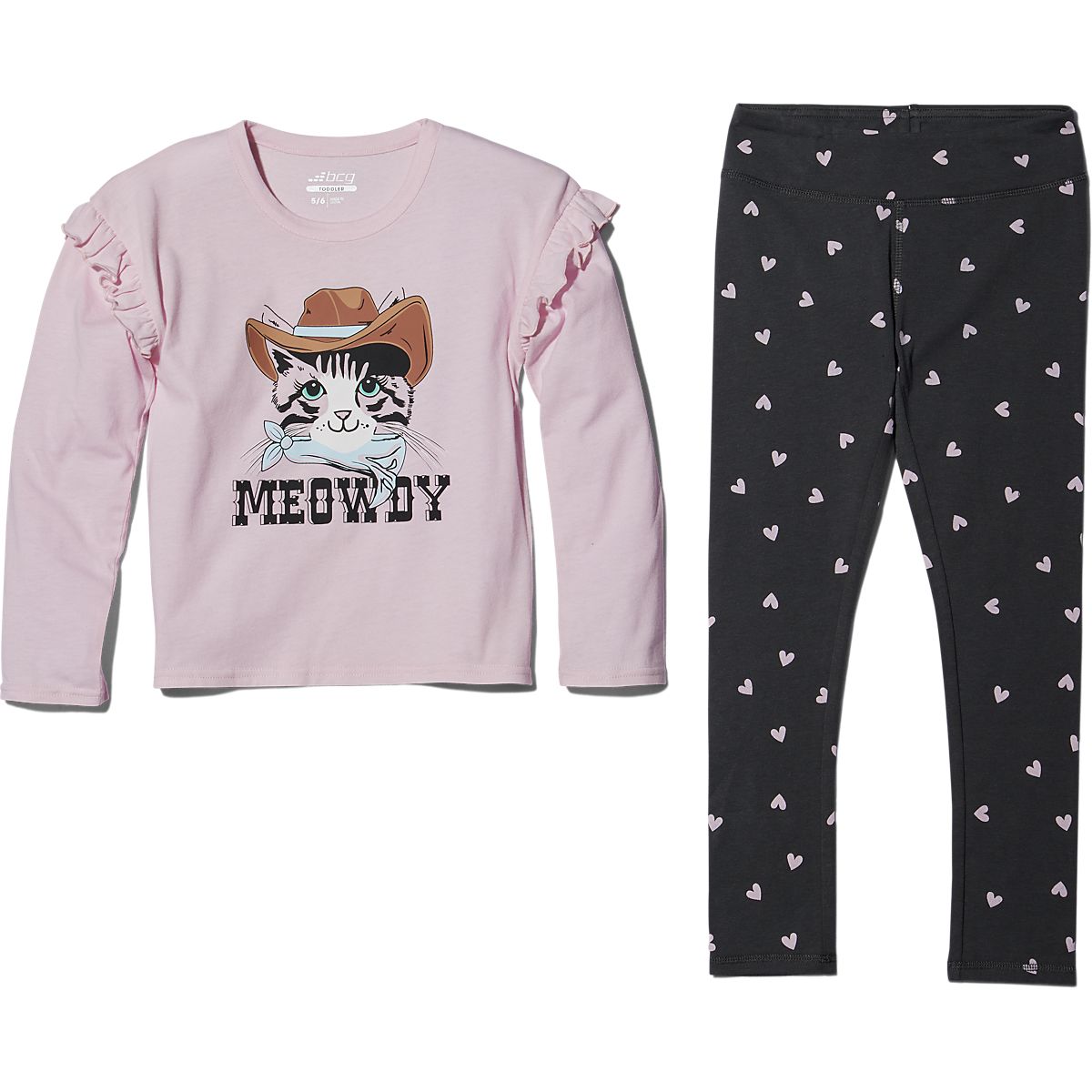 BCG Girls' 4-6X Meowdy Ruffle Fleece Crew 2-Piece Set | Academy